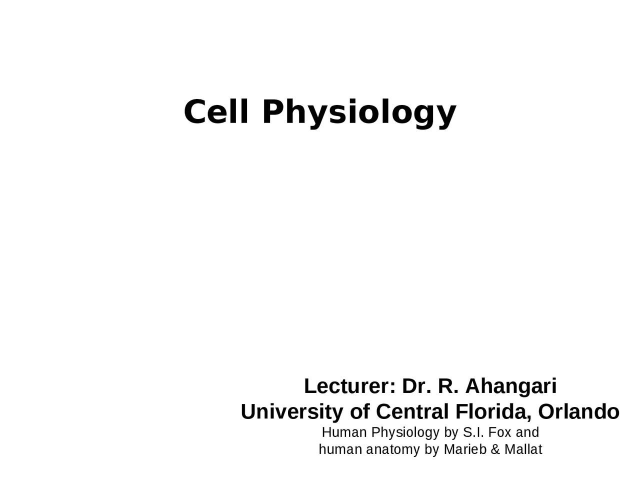 Cell Physiology Human Physiology Lecture Notes Pcb 3703c Docsity