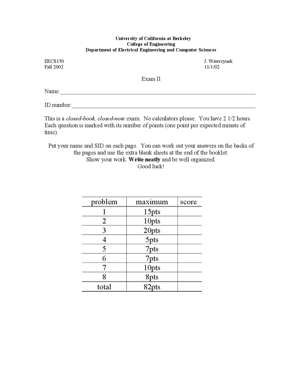 8 Problems On Electrical Engineering And Computer Science Exam 2