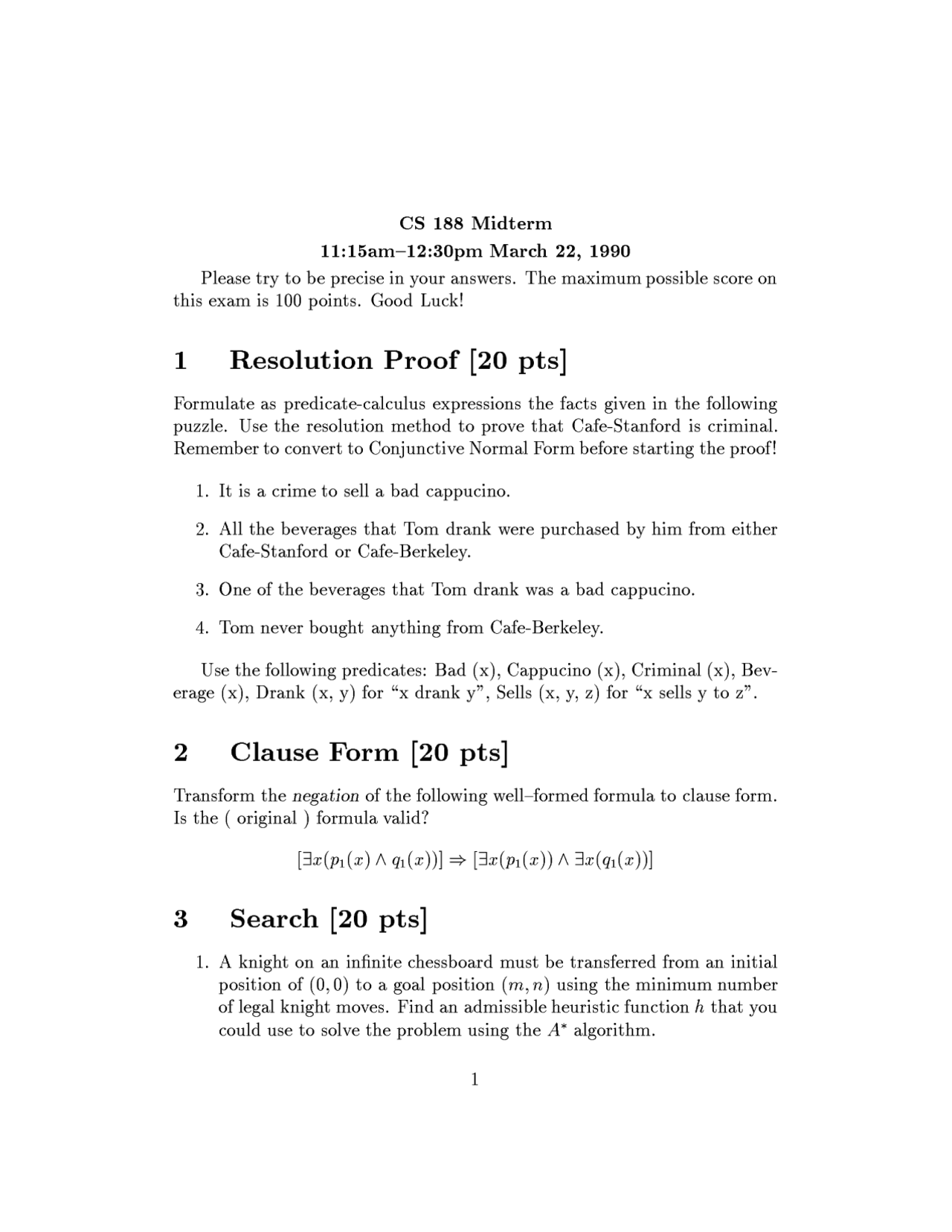 Midterm Exam Introduction To Artificial Intelligence Compsci 188 Docsity