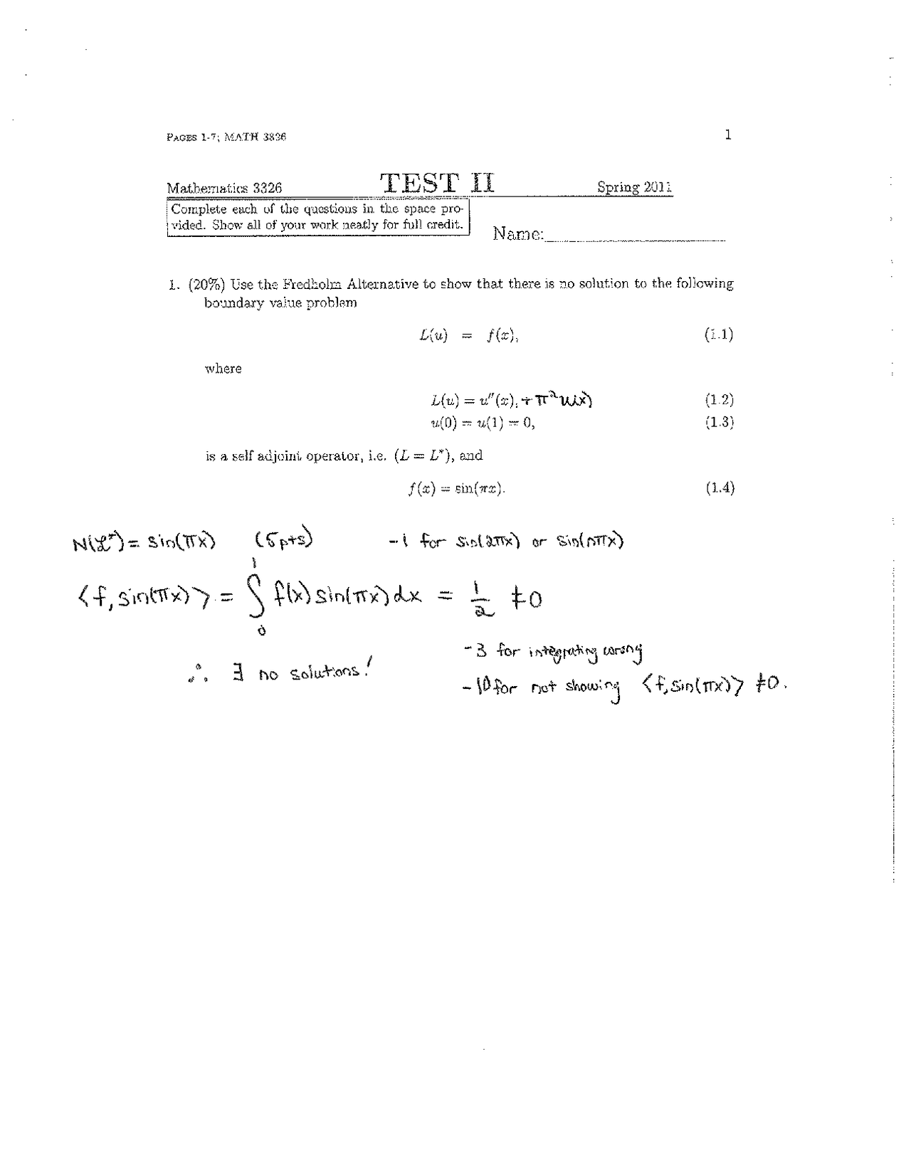 3 Questions With Solution Of Partial Differential Equations Exam 2