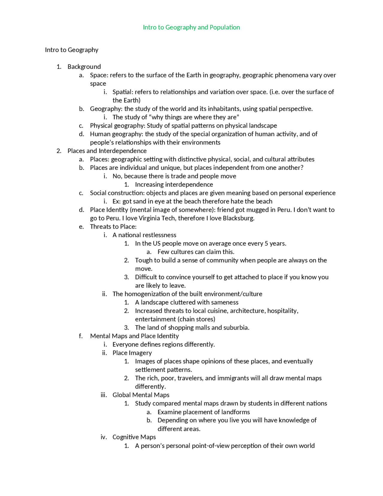 Class Notes For Introduction To Geography Geog 1004 Docsity