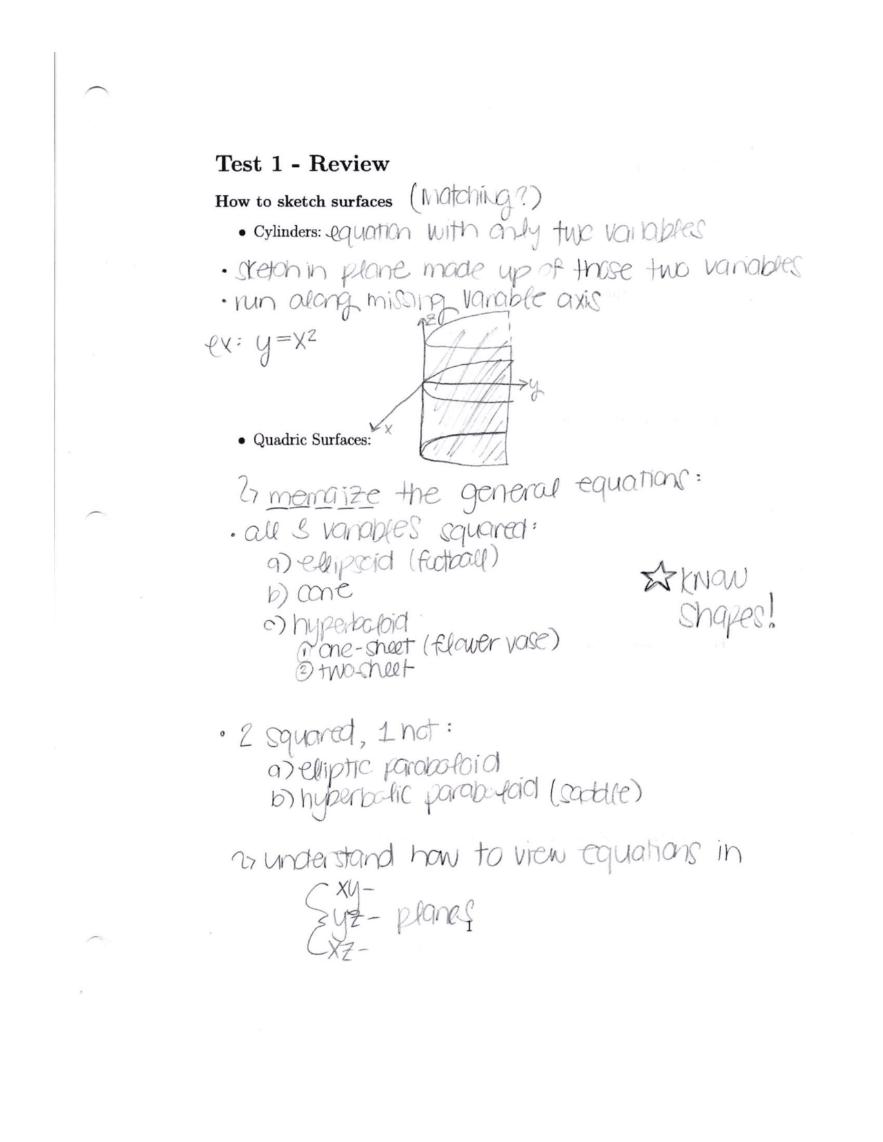 Test 1 Review Study Notes Multivariable Calculus Math 2224 Docsity