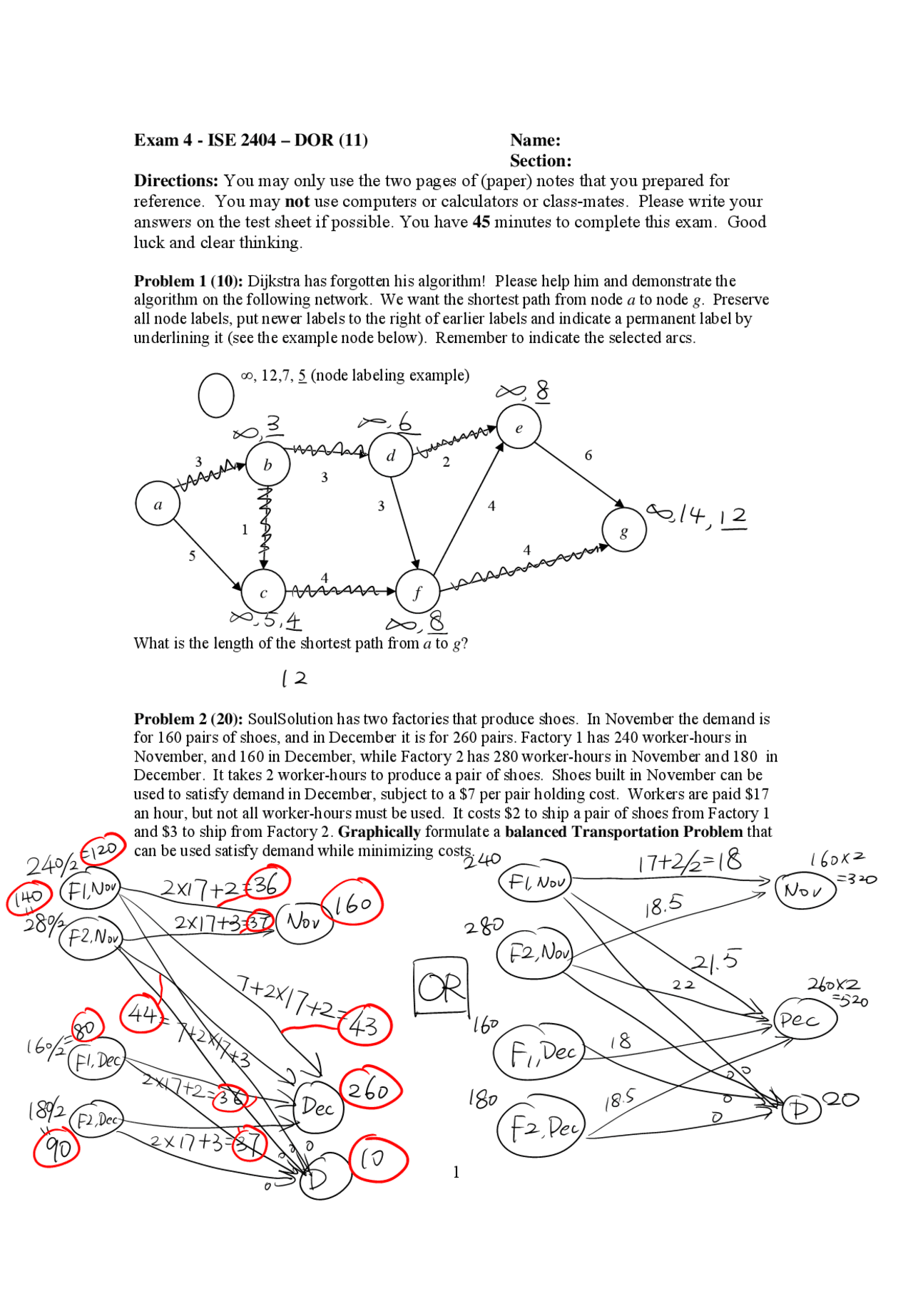 Exam 4 With Solution Key For Determine Operations Research I Ise 2404