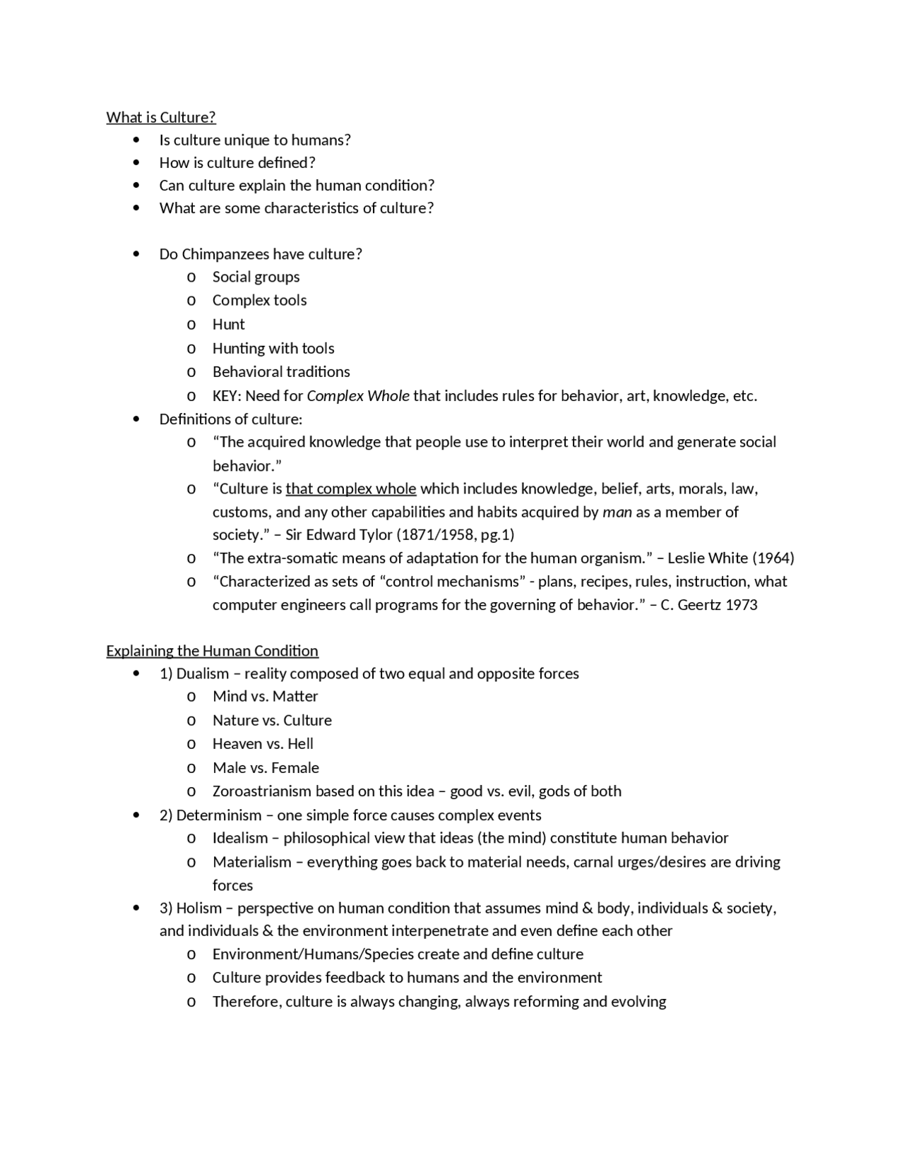 Notes On Culture Introduction To Anthropology Anth 1102 Docsity
