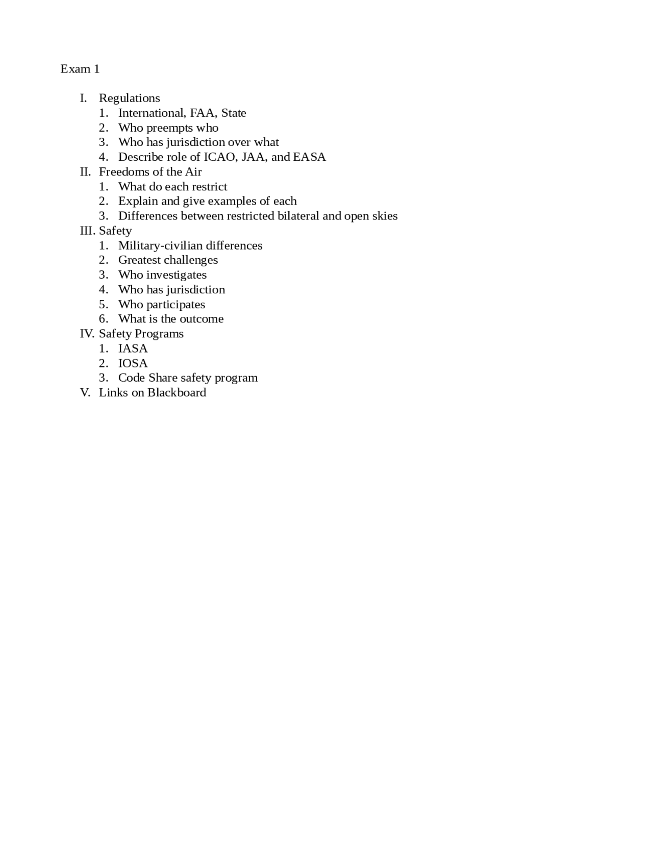 Exam 1 Review Sheet - Global Aviation Systems | AT 30000 - Docsity