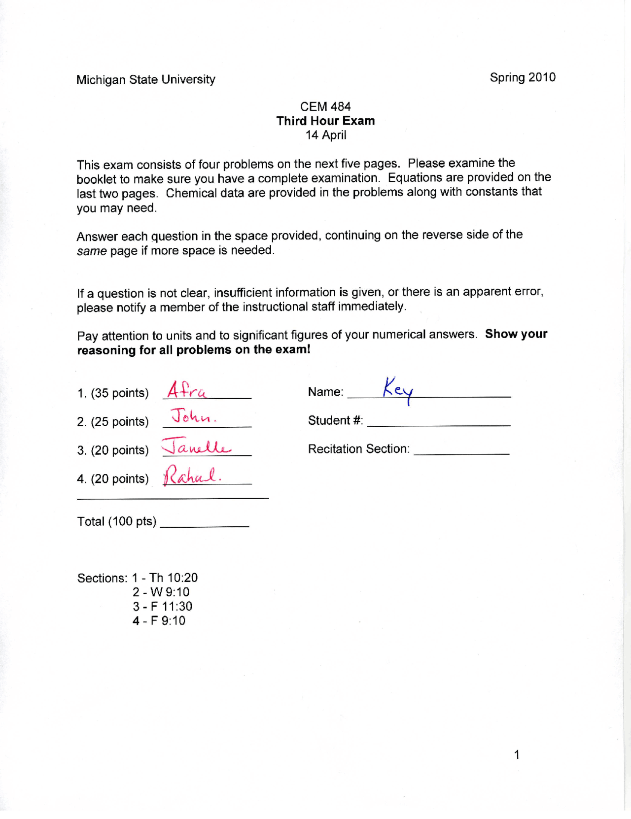 Exam 3 Questions For Molecular Thermodynamics Cem 484 Docsity