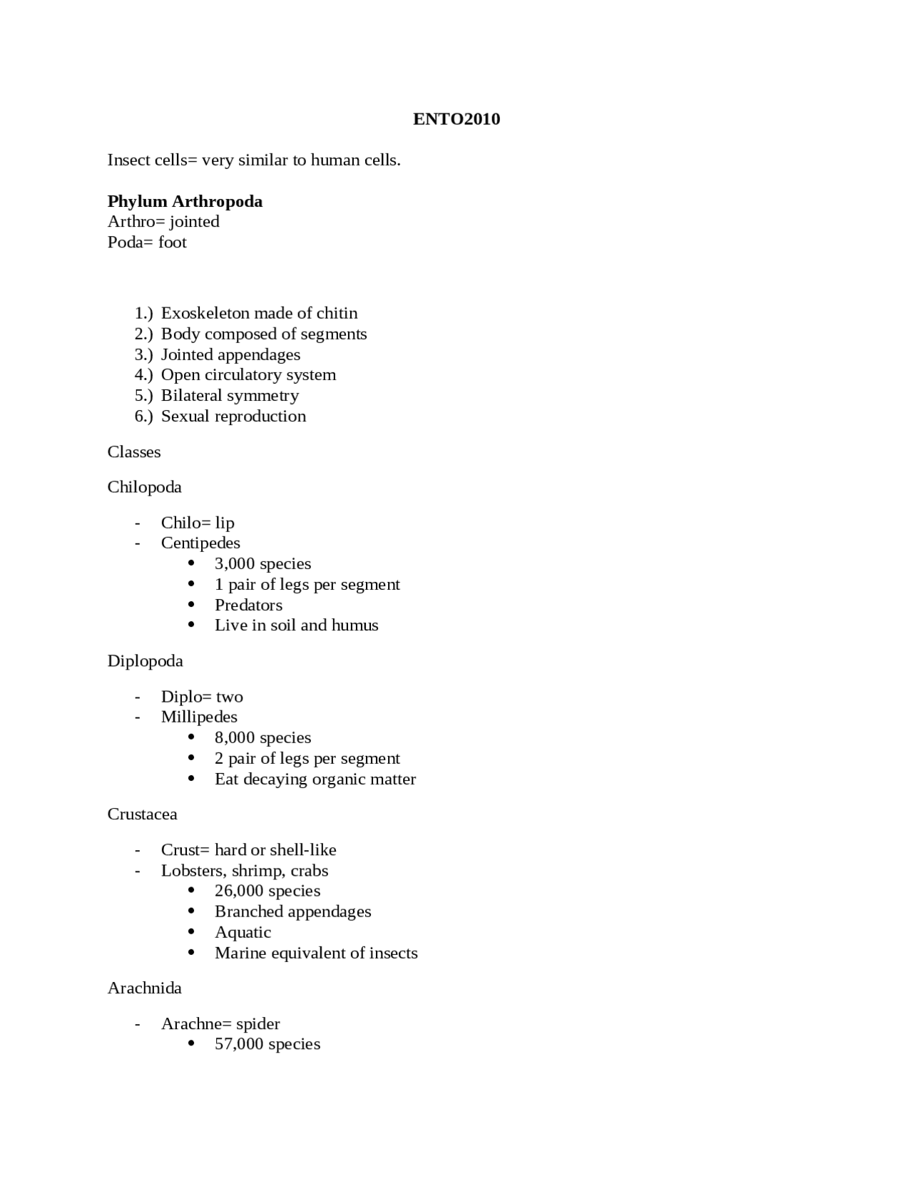 Notes On Phylum Arthropod Insects And The Environment Ento 2010