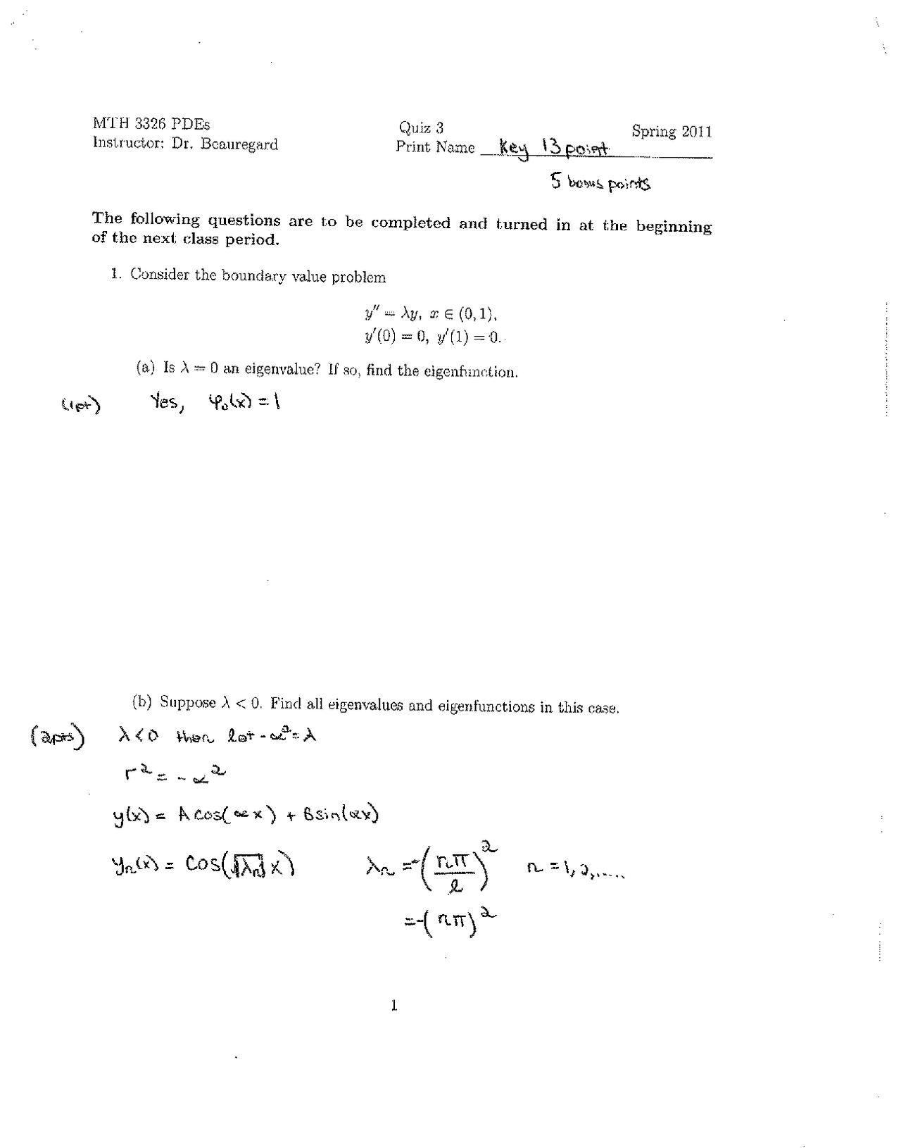 2 Questions With Solutions In Quiz 3 Partial Differential Equations