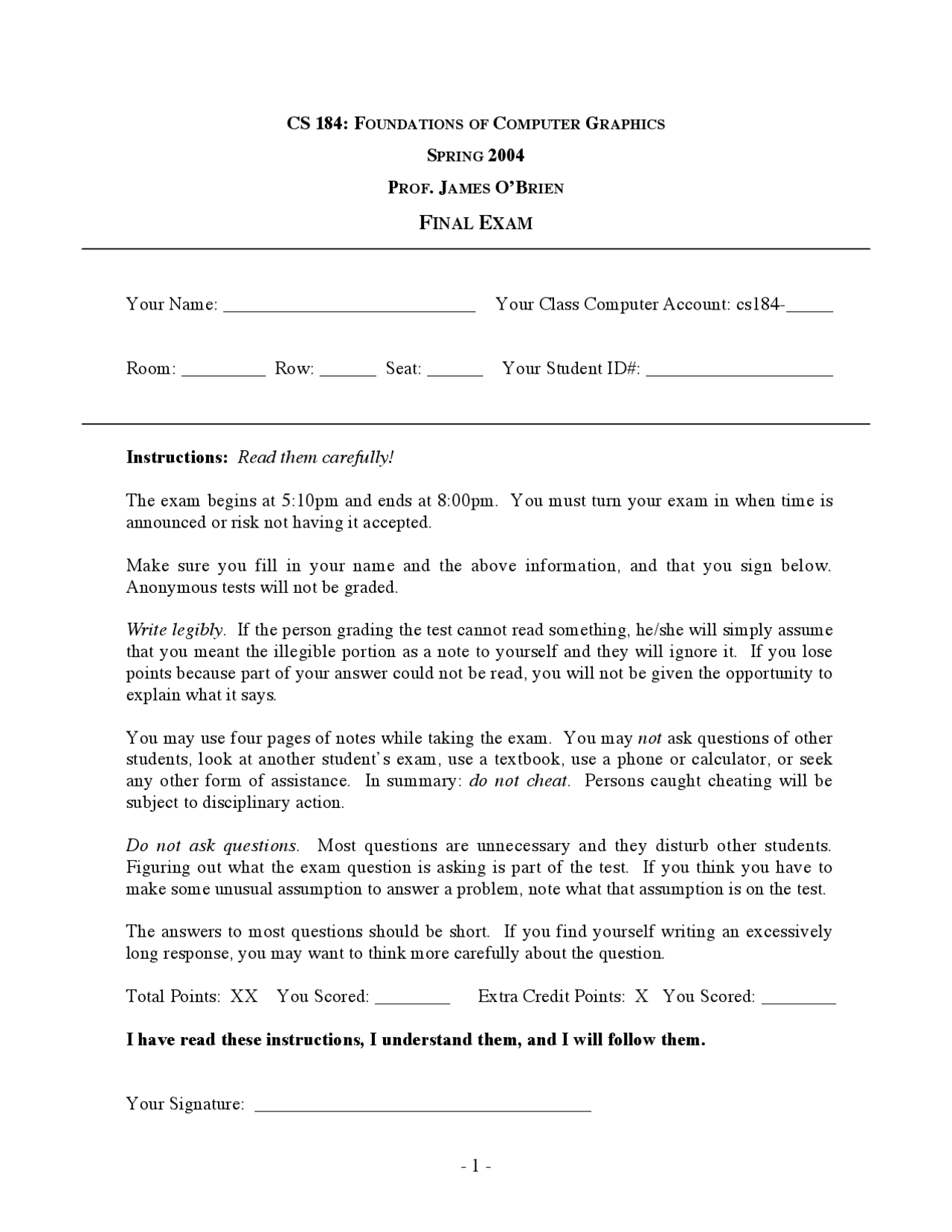 Practice Final Exam Foundations Of Computer Graphics Compsci 184