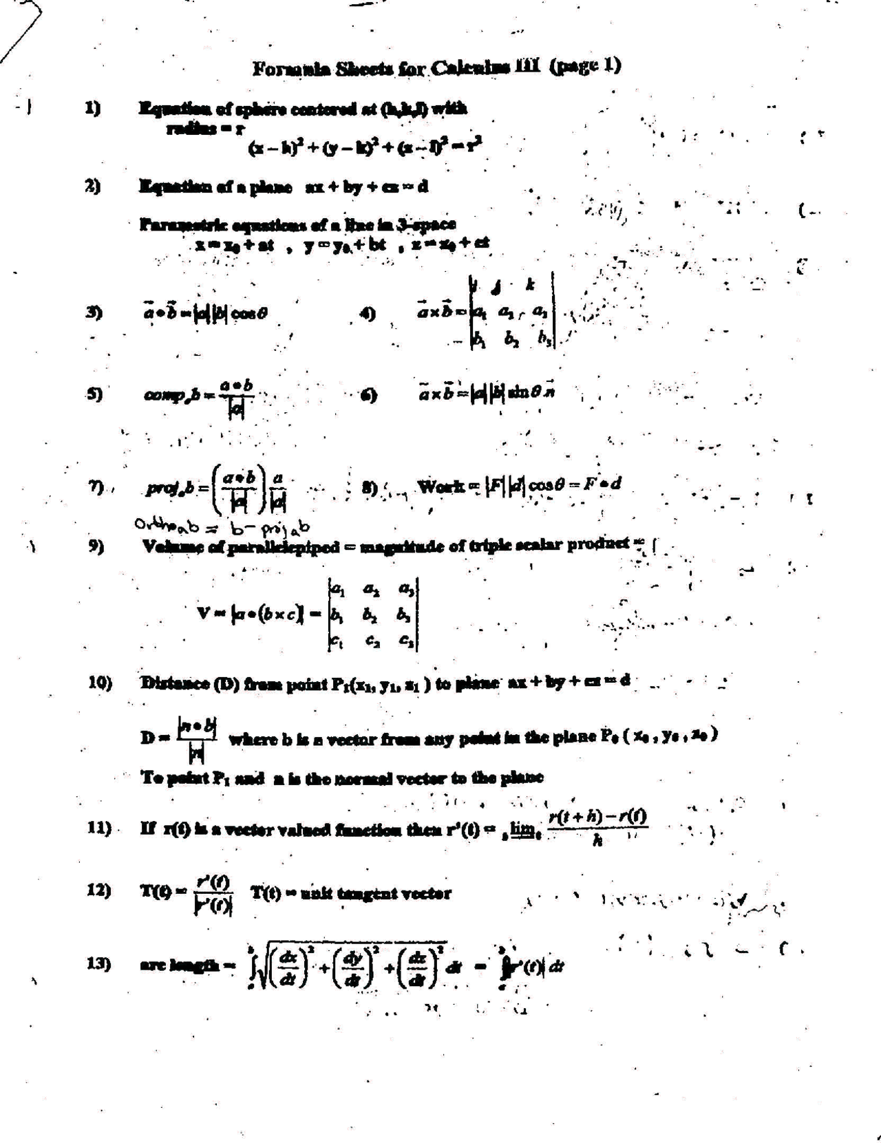 Formula Sheet for Calculus III | MA 242 | Study notes Advanced Calculus ...