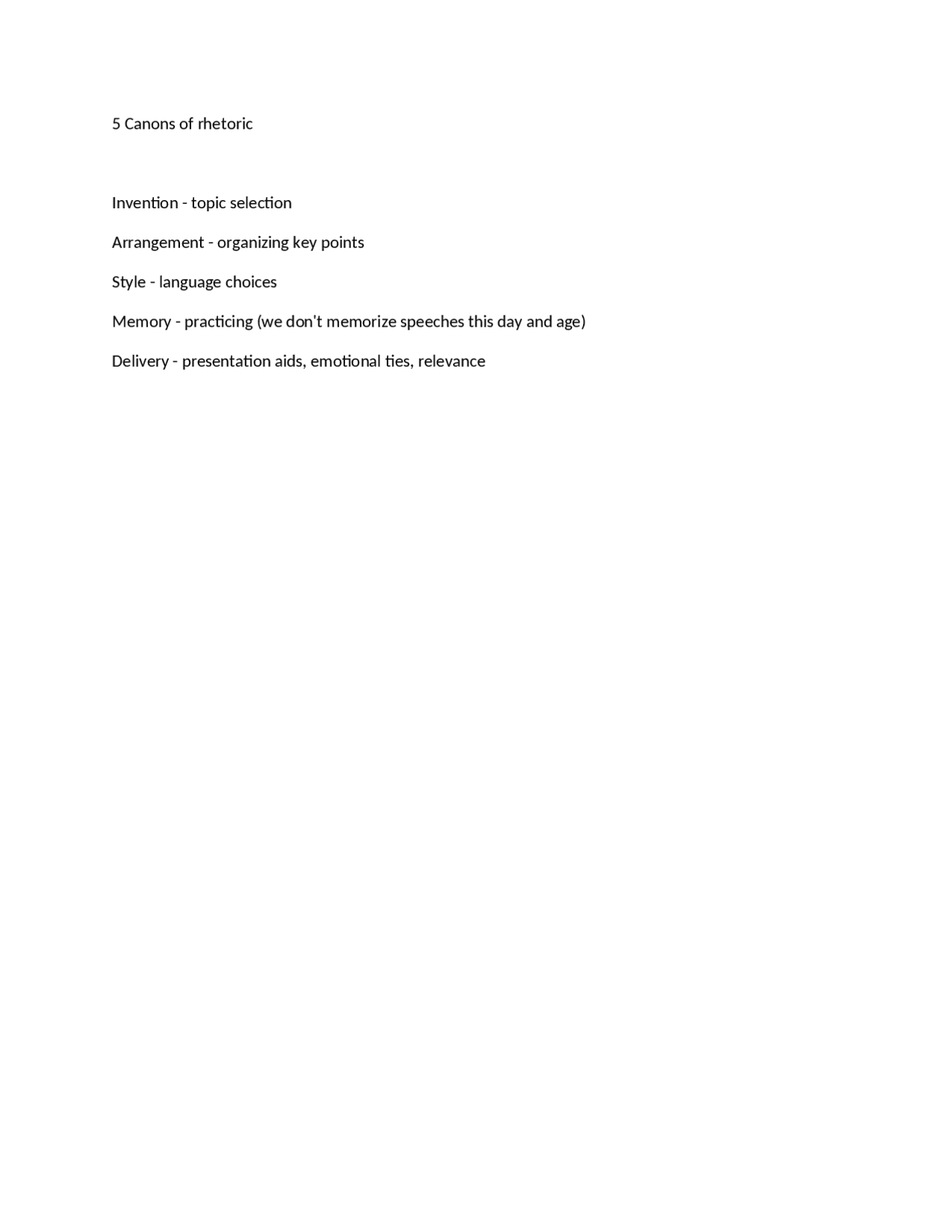 5 Canons Of Rhetoric Public Speaking Comm 2004 Docsity