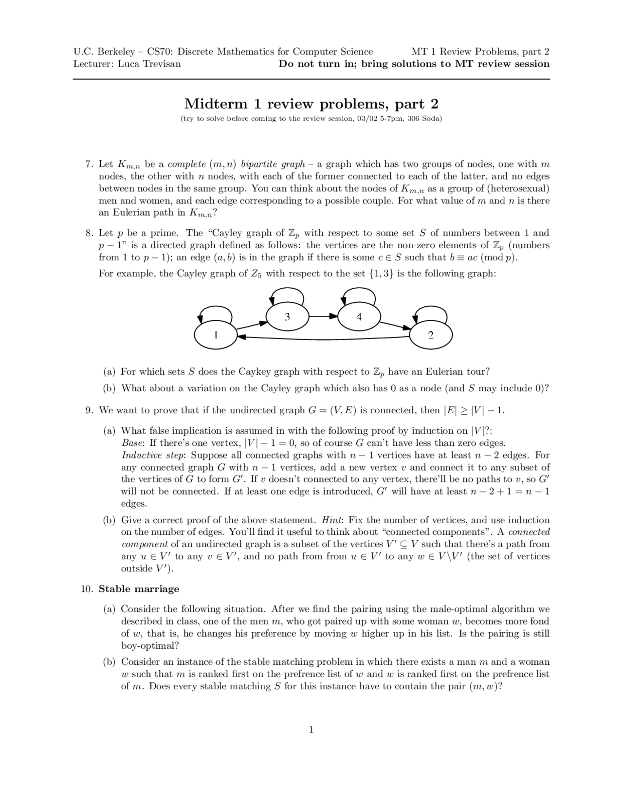 Midterm 1 Review Problems - Discrete Mathematics and Probability Theory ...