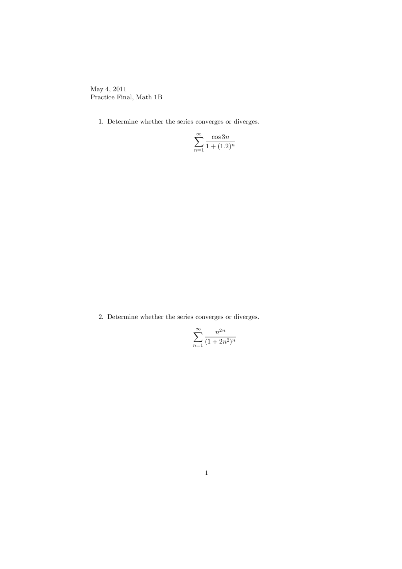14 Questions On Calculus Practice Final Exam Math 1b Docsity