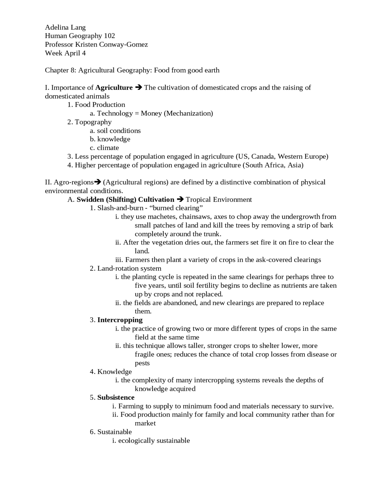 Agricultural Geography: Food from Good Earth | GEO 102 - Docsity