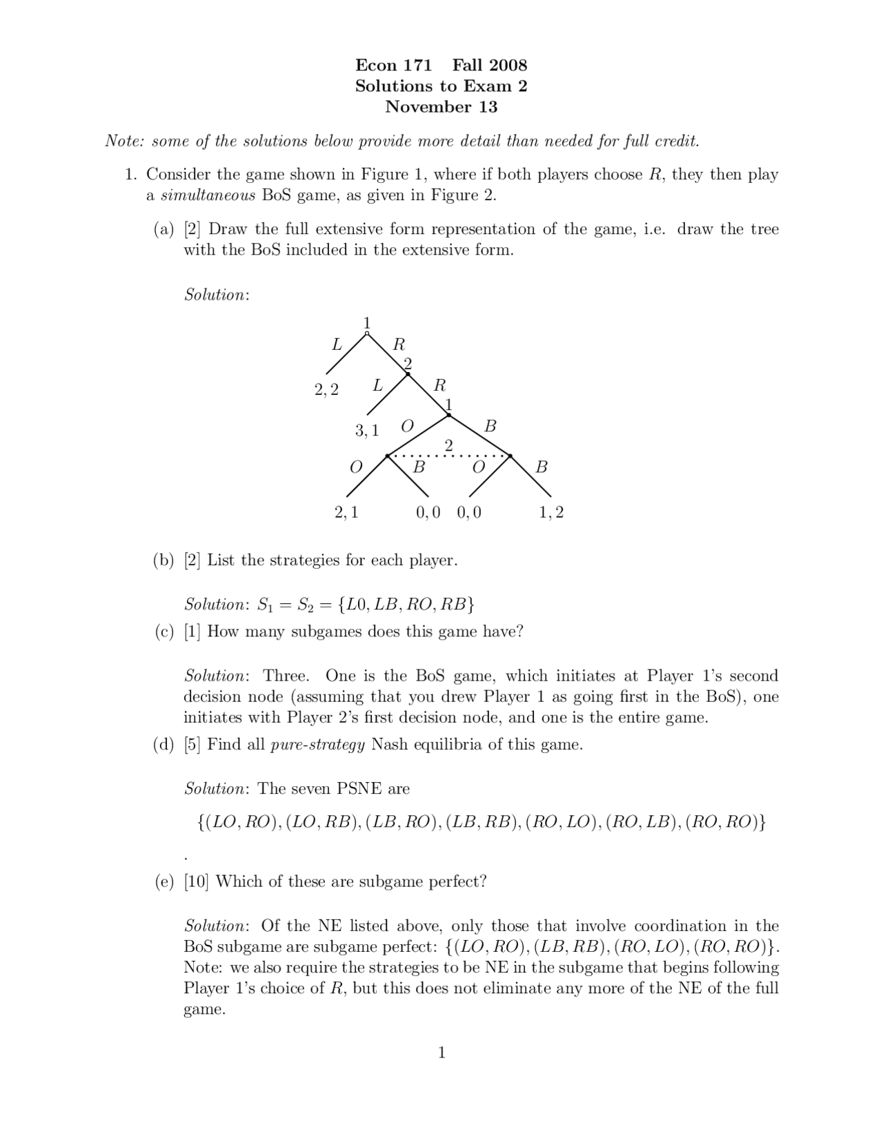 4 Questions With Solution Of Game Theory Exam 2 Econ 171 Docsity