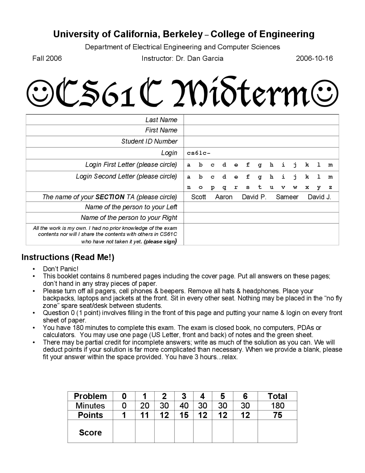 Midterm Exam For Machine Structures Compsci 61c Docsity 1022