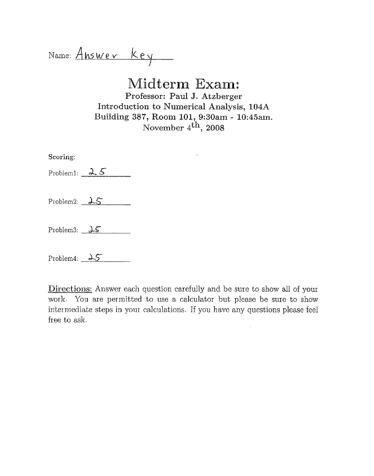 Midterm Exam Answer Key | Introduction to Numerical Analysis | MATH ... Midterm Exam Answer Key | Introduction to Numerical Analysis | MATH ...