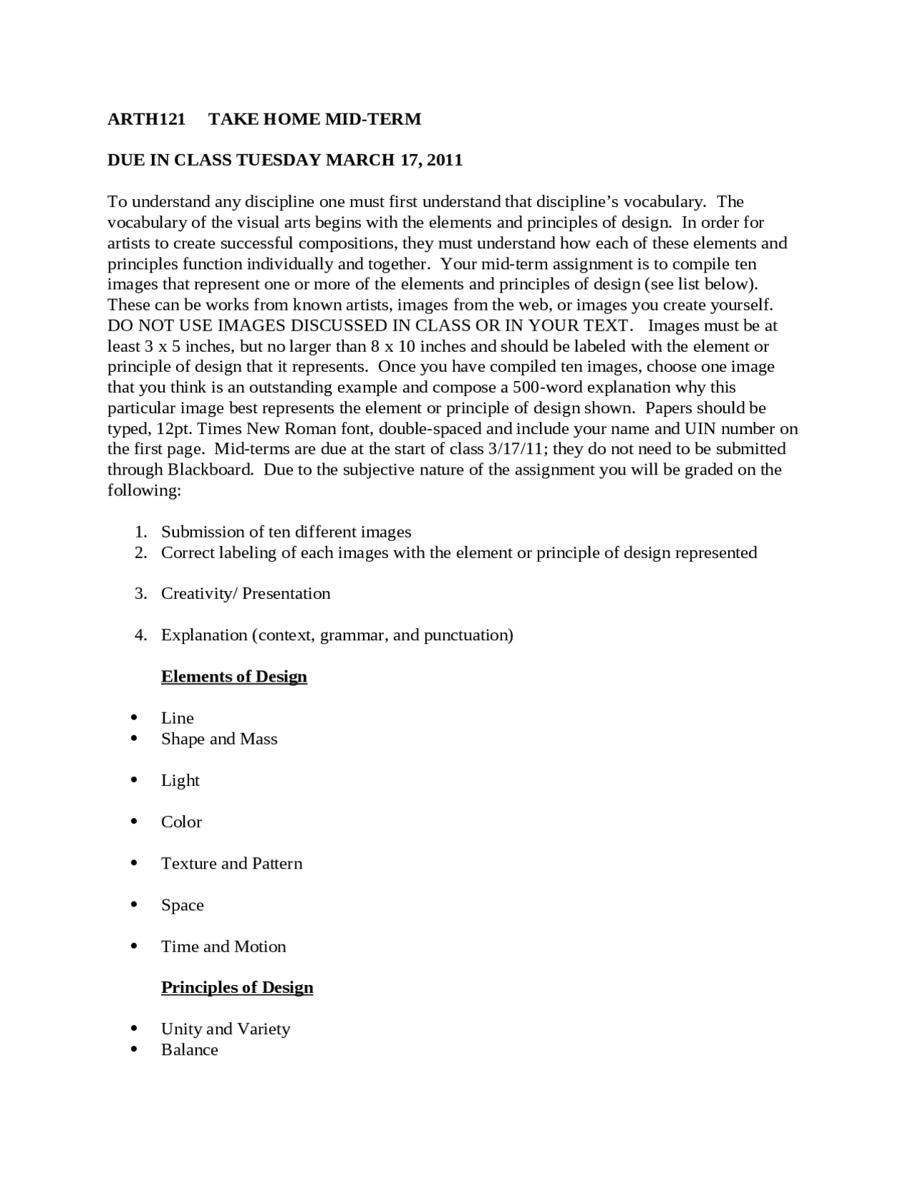 Take Home Midterm Exam - Introduction to the Visual Arts | ARTH 121A ...