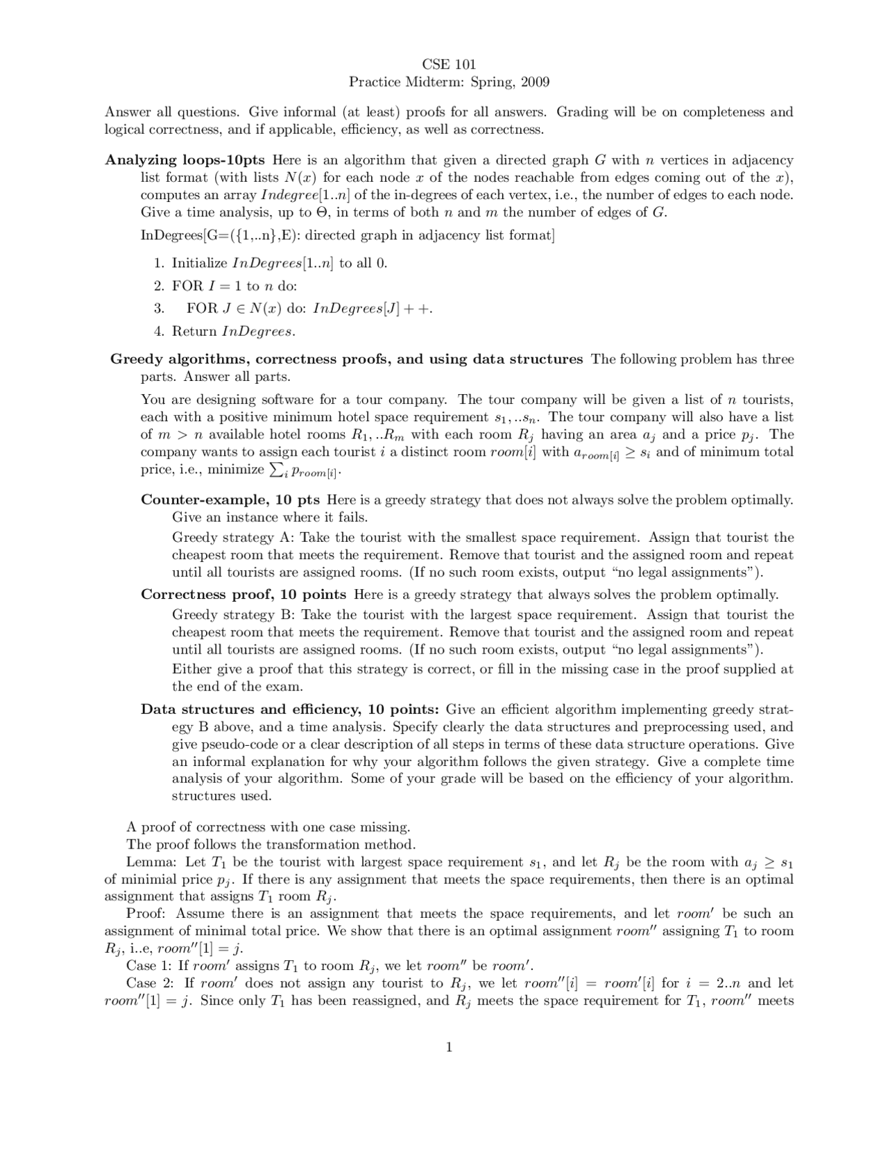 Design And Analysis Of Algorithm Midterm Spring 2009 Cse 101 Docsity 0051