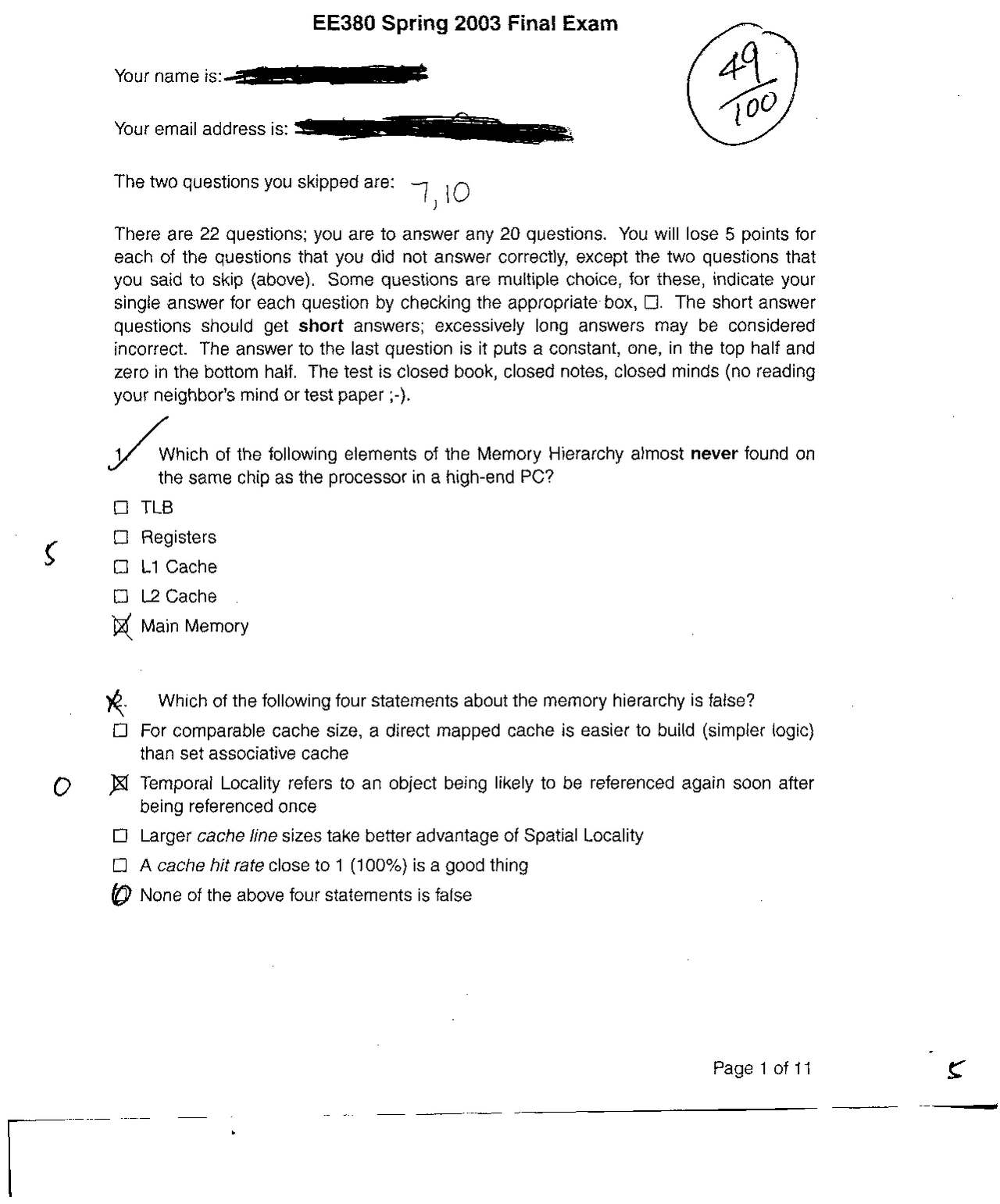 Solved Final Exam Microcomputer Organization Fall 2003 Ee 380