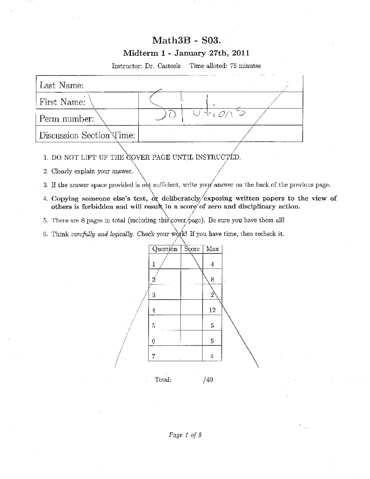 Solutions Midterm Exam 1 Calculus And Its Applications Math 3b