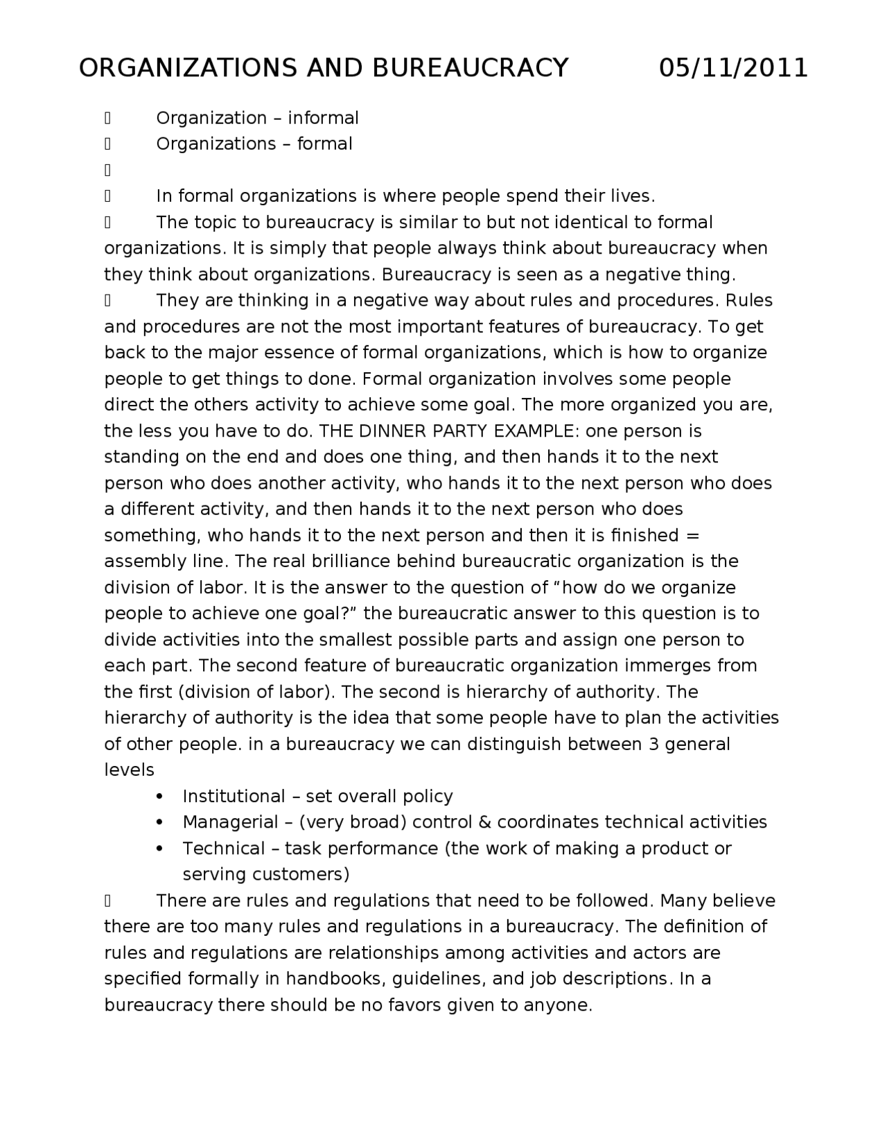 Final Notes For Organization And Bureaucracy Socl 2001 Docsity