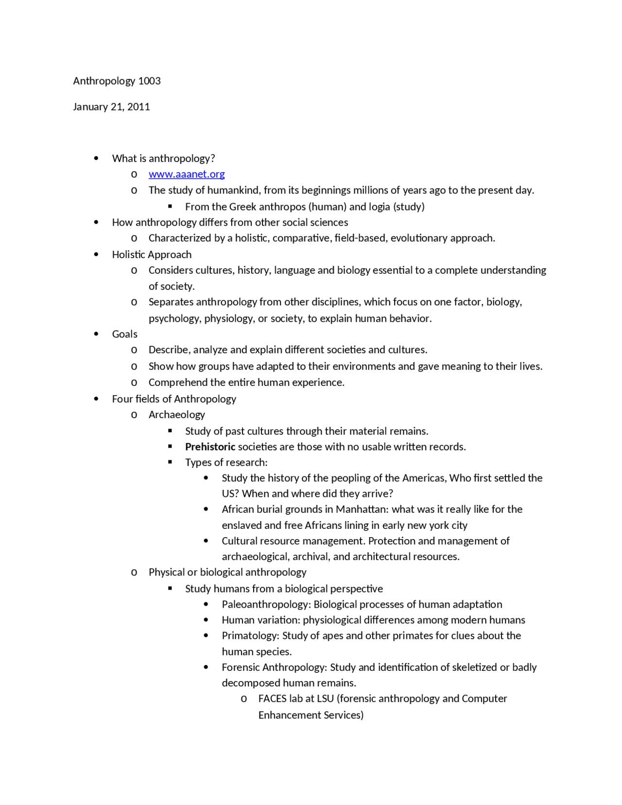 Multiple Lecture Notes On Anthropology Anth 1003 Docsity