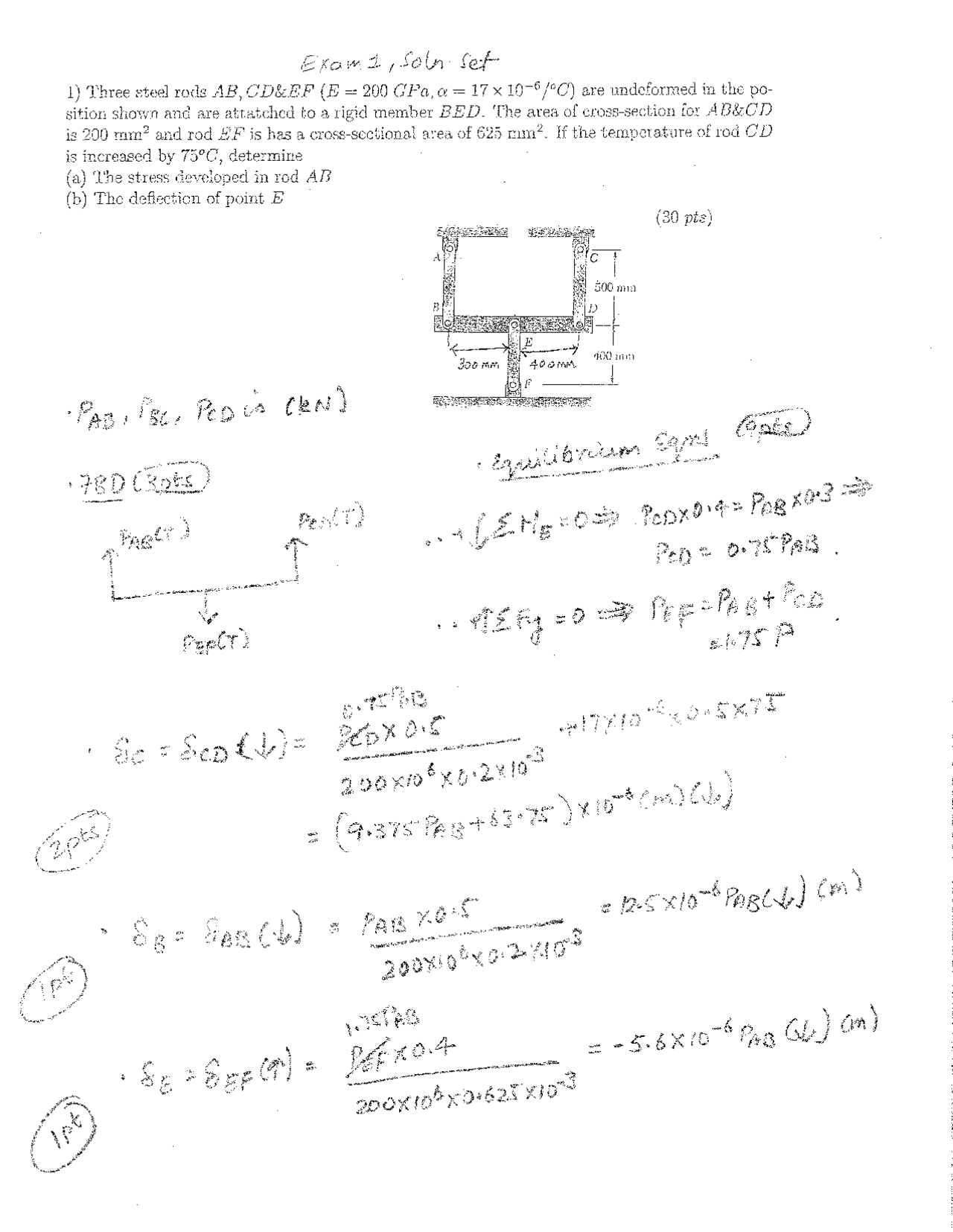 Exam 1 Solution Set - Mechanics of Materials | CE 3400 - Docsity