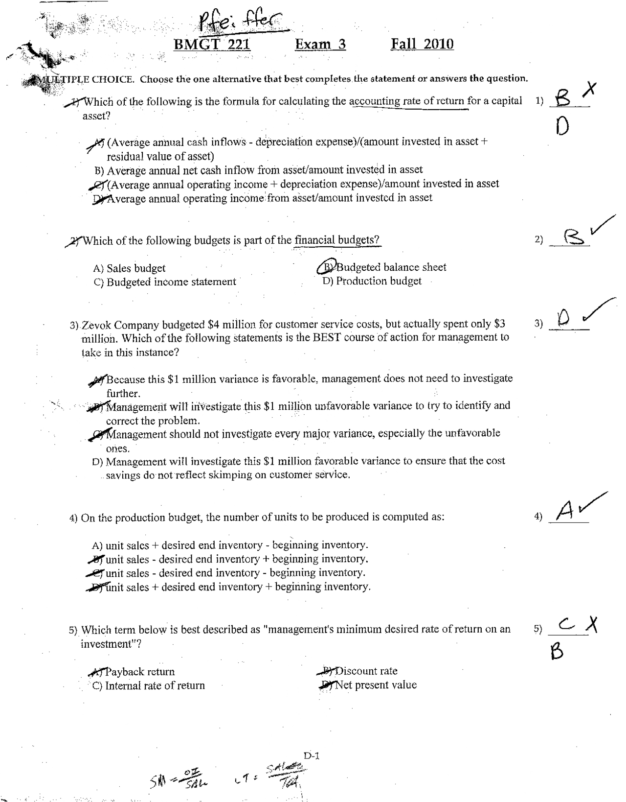 Examination 3 Solutions Principles Of Accounting Ii Fall 2010 Bmgt 221 Docsity