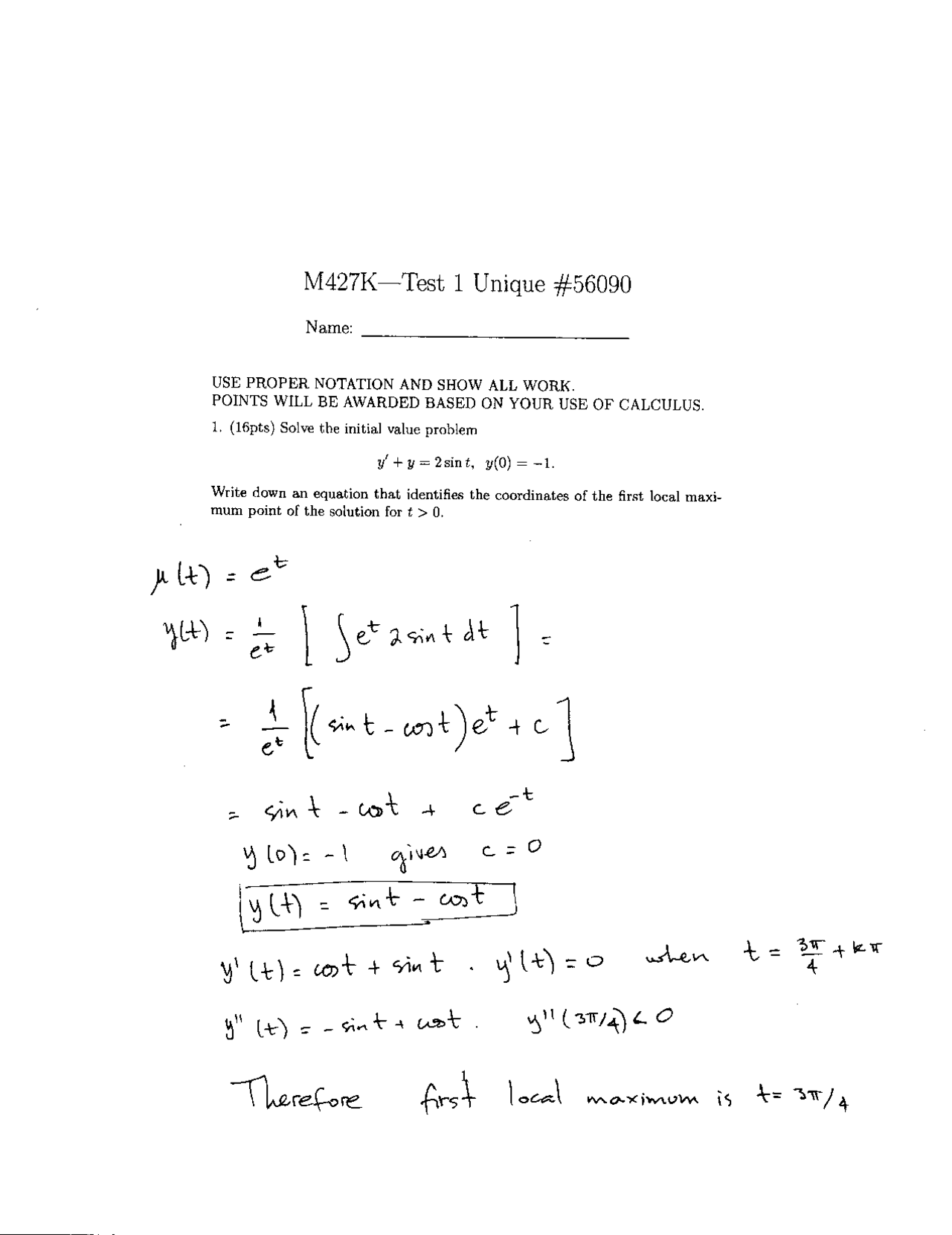 Test 1 with Solutions - Advanced Calculus for Applications I-Honors | M ...