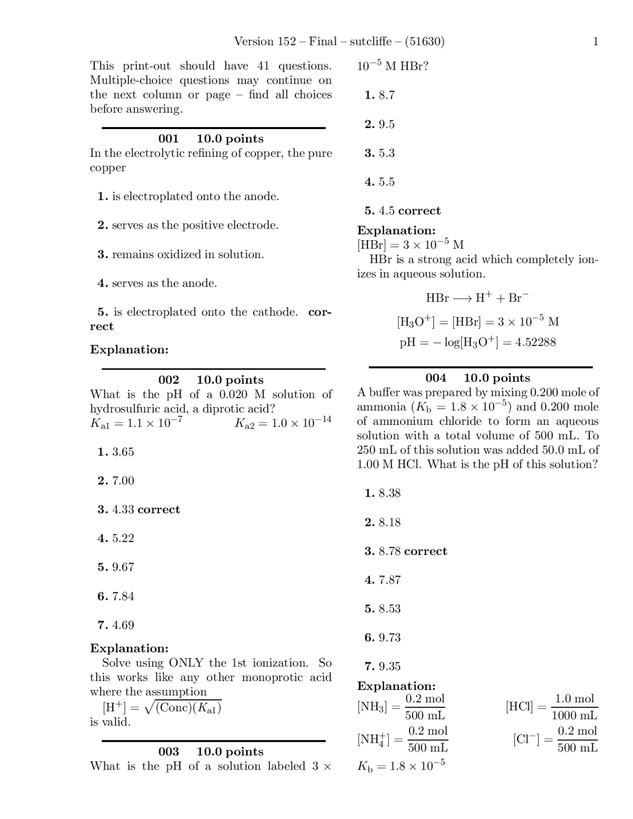 Principles Of Chemistry Ii Final Exam Solved Ch 302 Docsity