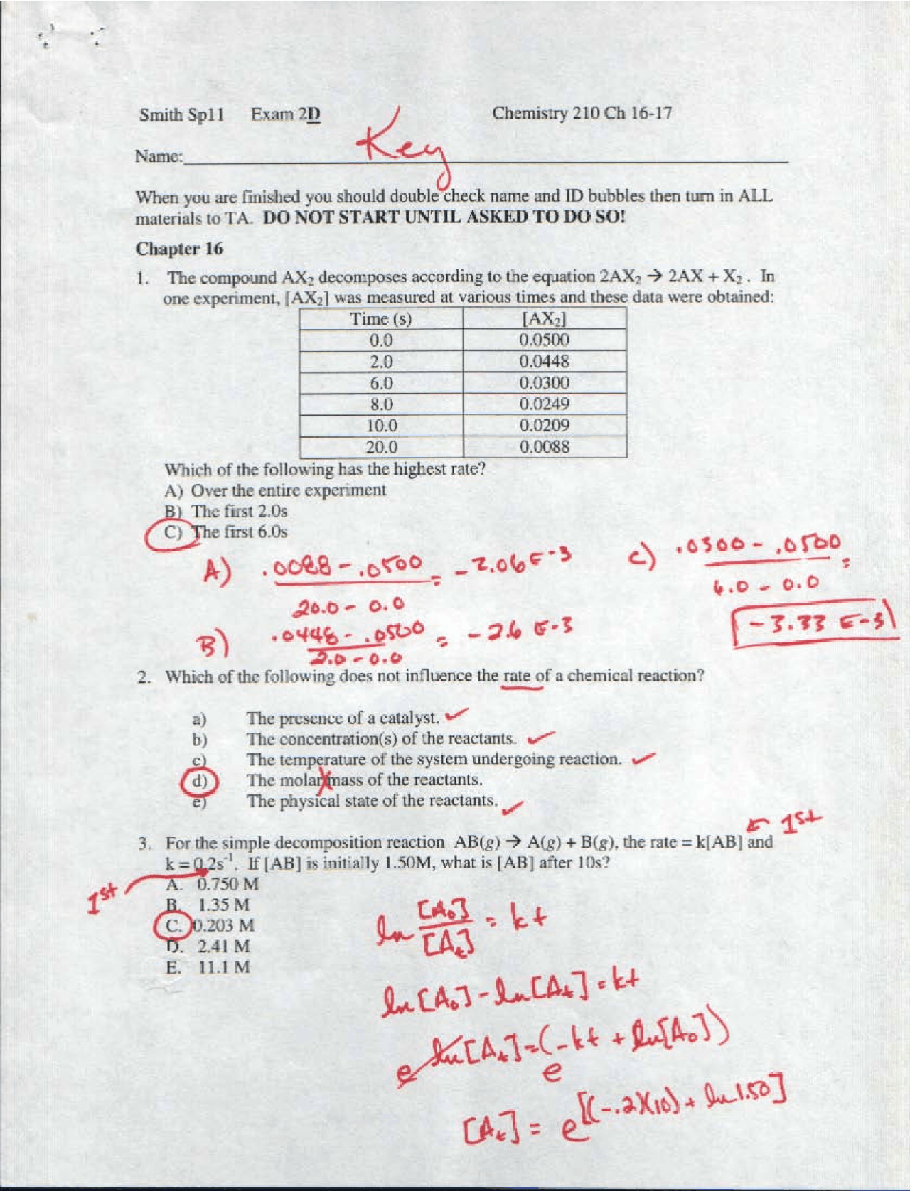 Exam 2 Solutions - General and Inorganic Chemistry | CHEM 210 - Docsity