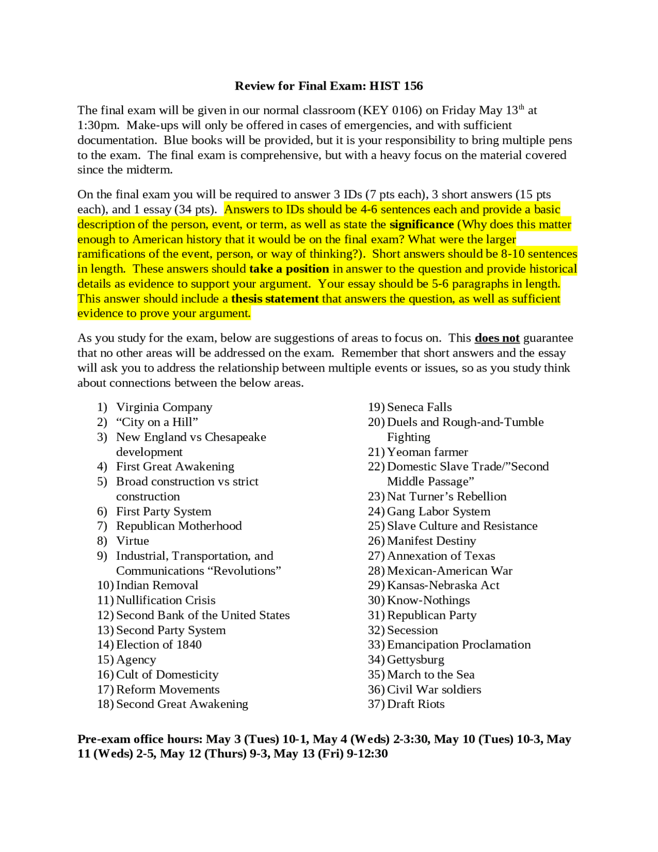 Final Exam Study Guide - History of United States 1865 | HIST 156 ...