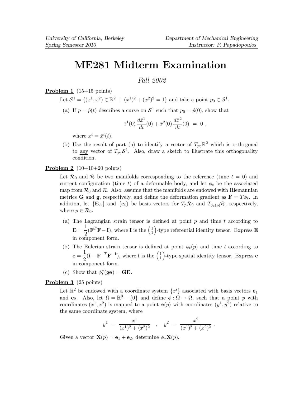 Midterm Exam Methods Of Tensor Calculus And Differential Geometry
