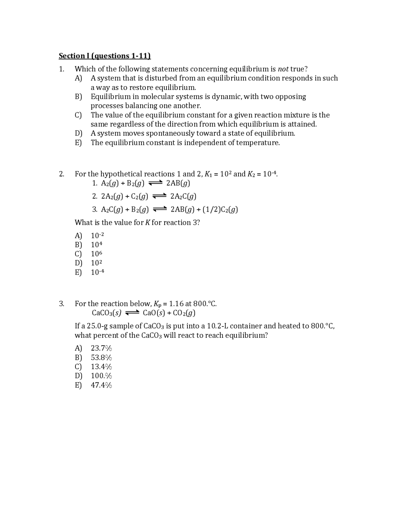 Solutions For Final Exam Chemical Principles Ii Chem 1212k Docsity
