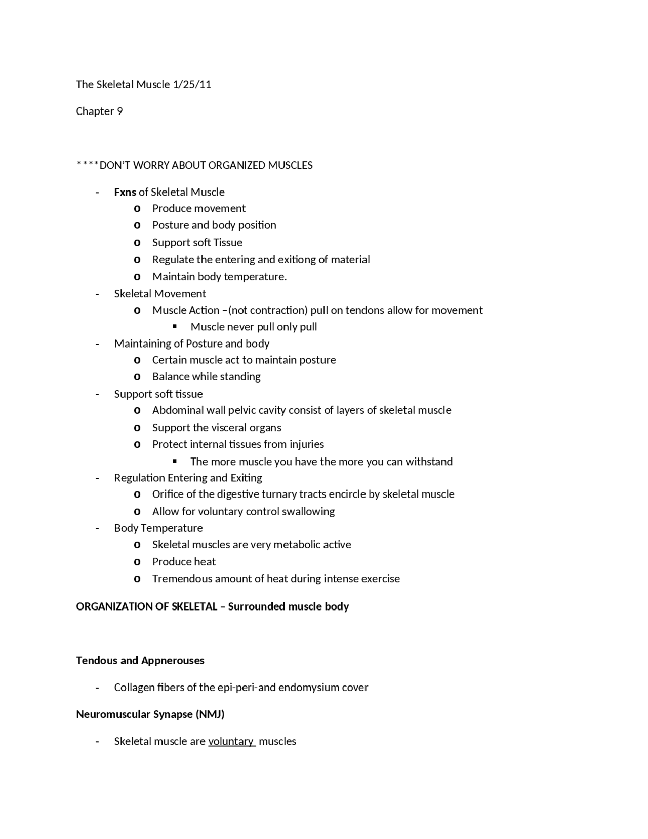 The Skeletal Muscle - Human Structure and Physical Performance - Notes ...