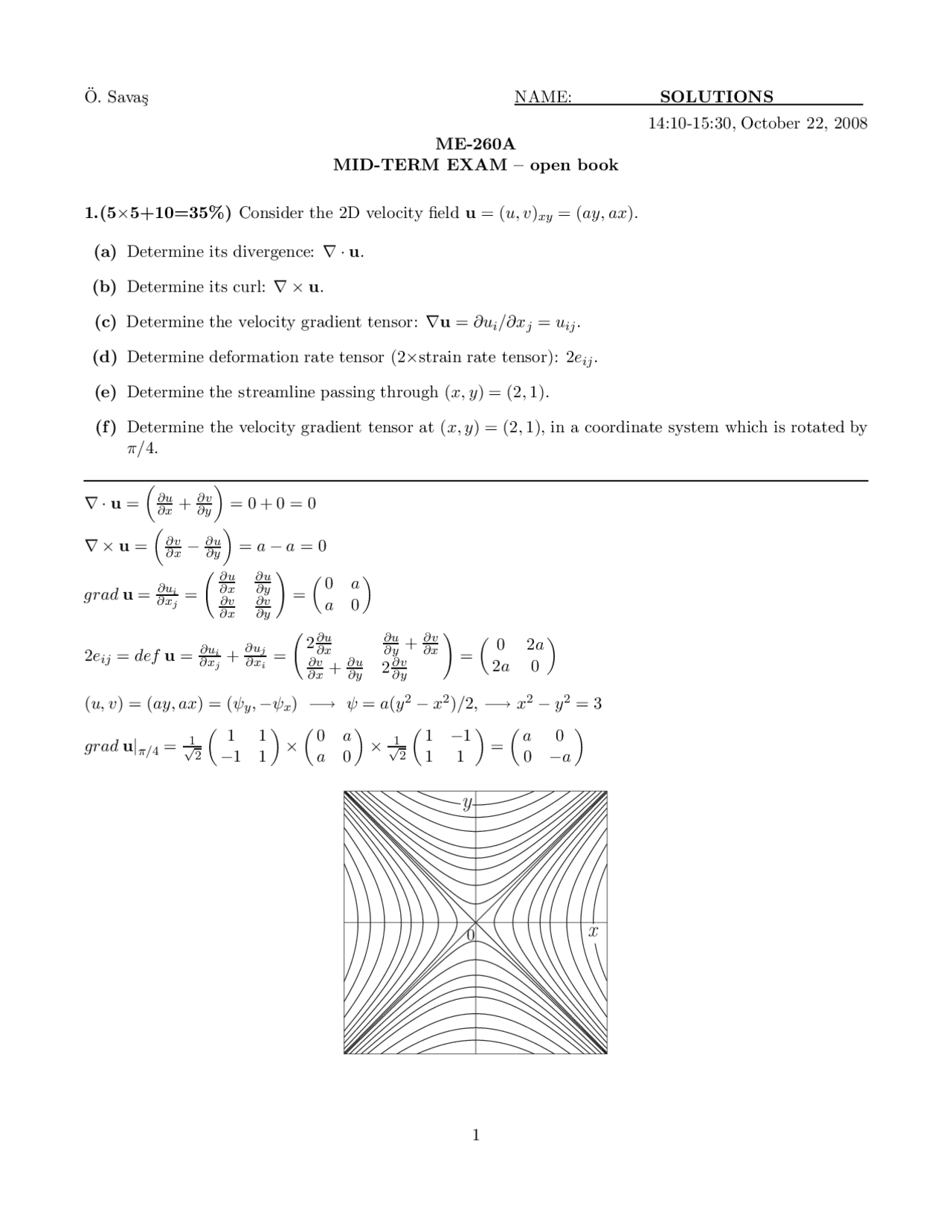 Midterm Exam Solution - Advanced Fluid Mechanics I - Fall 2008 | MEC ...