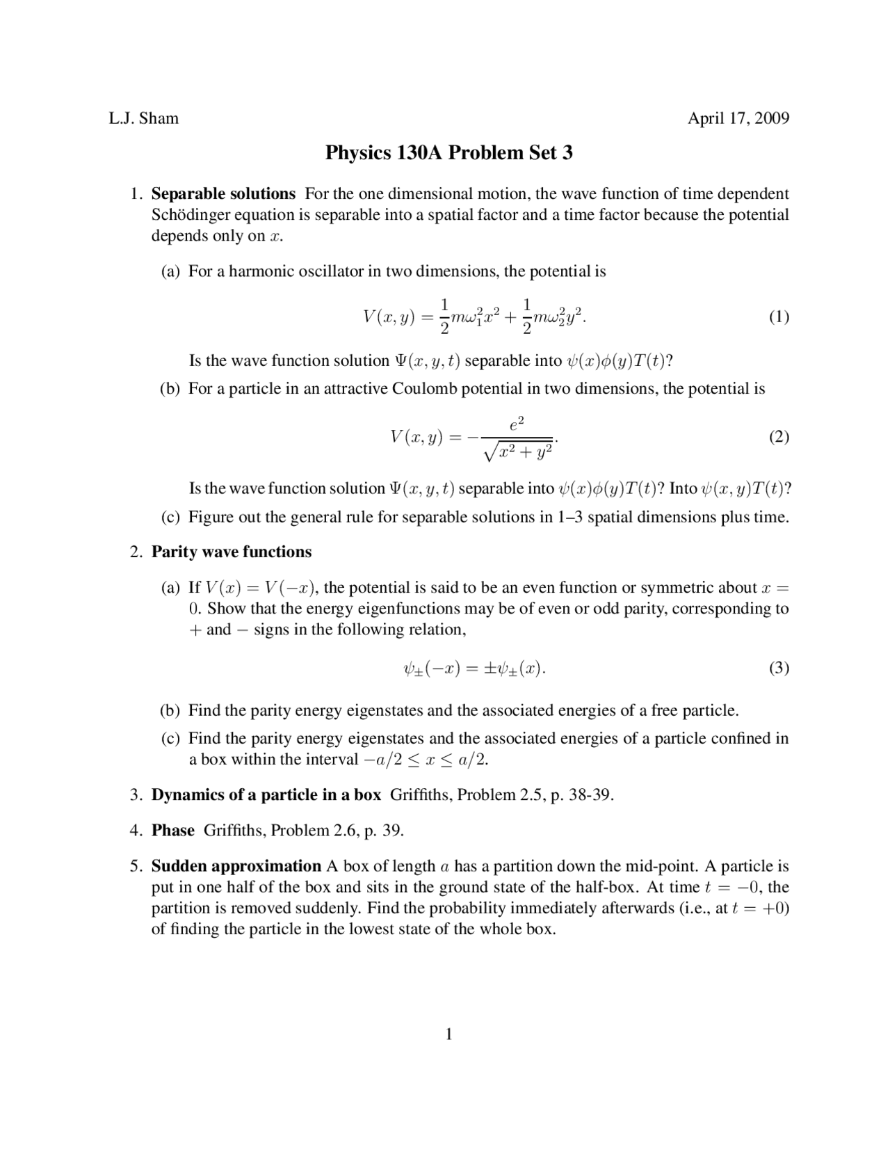 Homework 3 Unsolved Questions For Quantum Physics Phys 130a Docsity