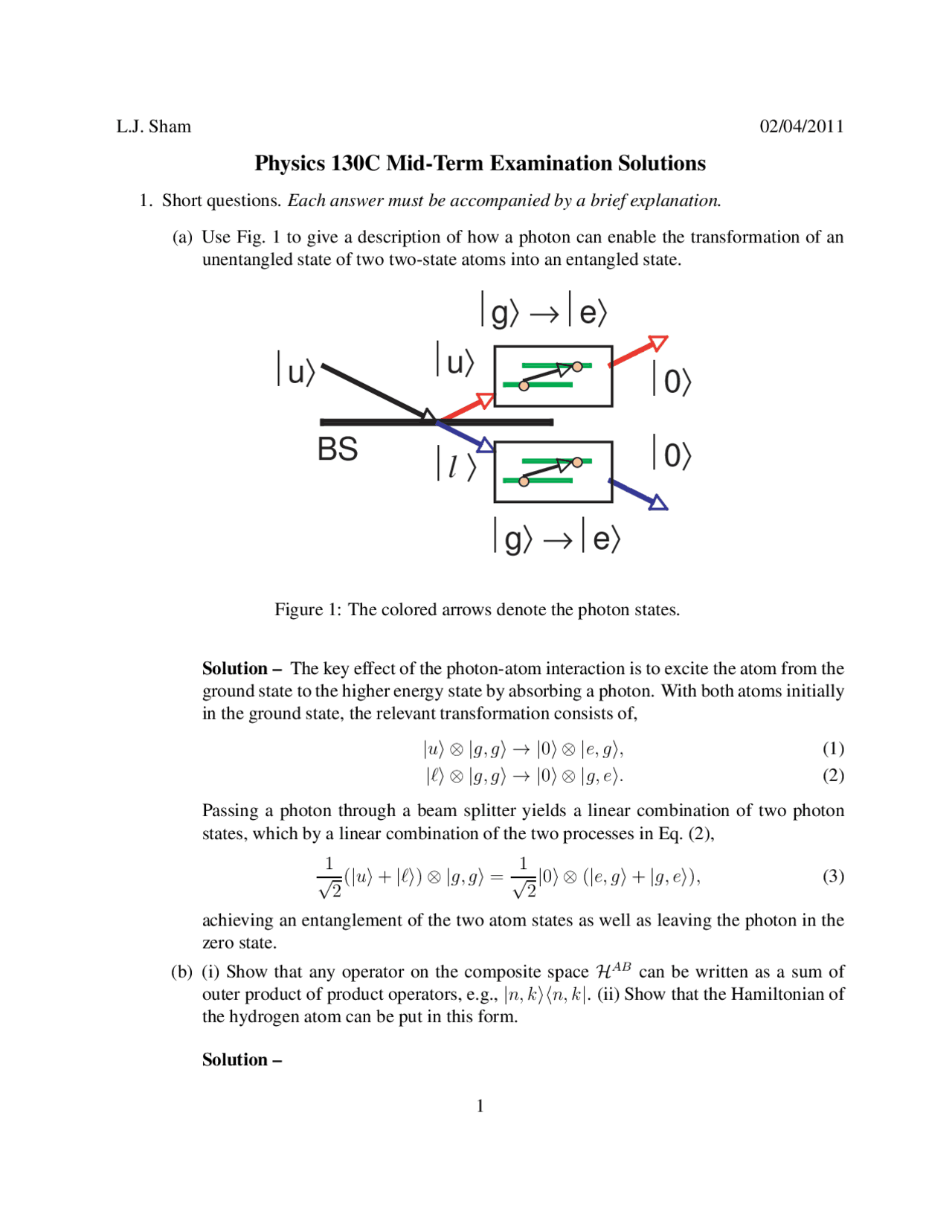 Midterm Examination With Solutions Quantum Physics Phys 130c Docsity