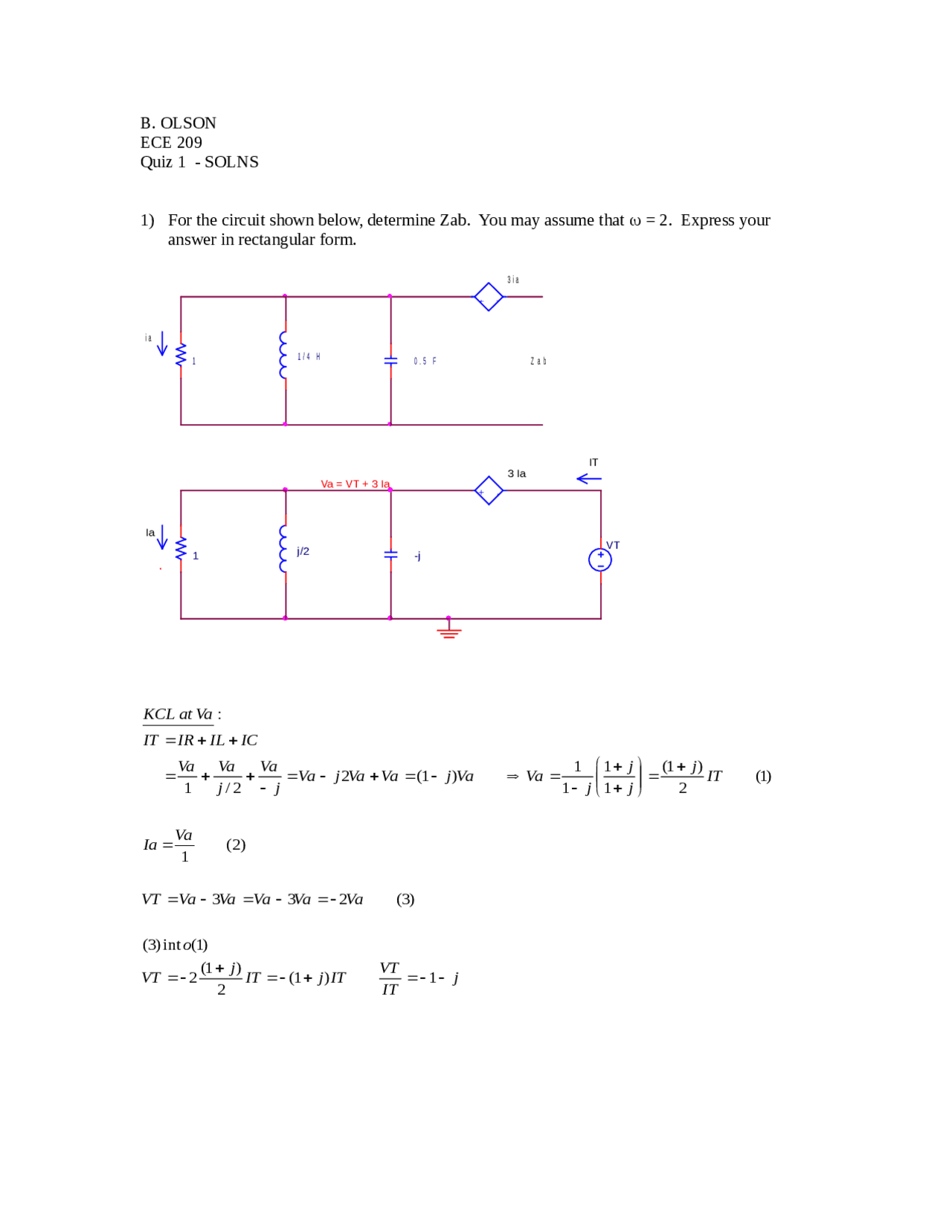 Quiz 2 With Solution For Network Analysis Ii Ece 209 Docsity