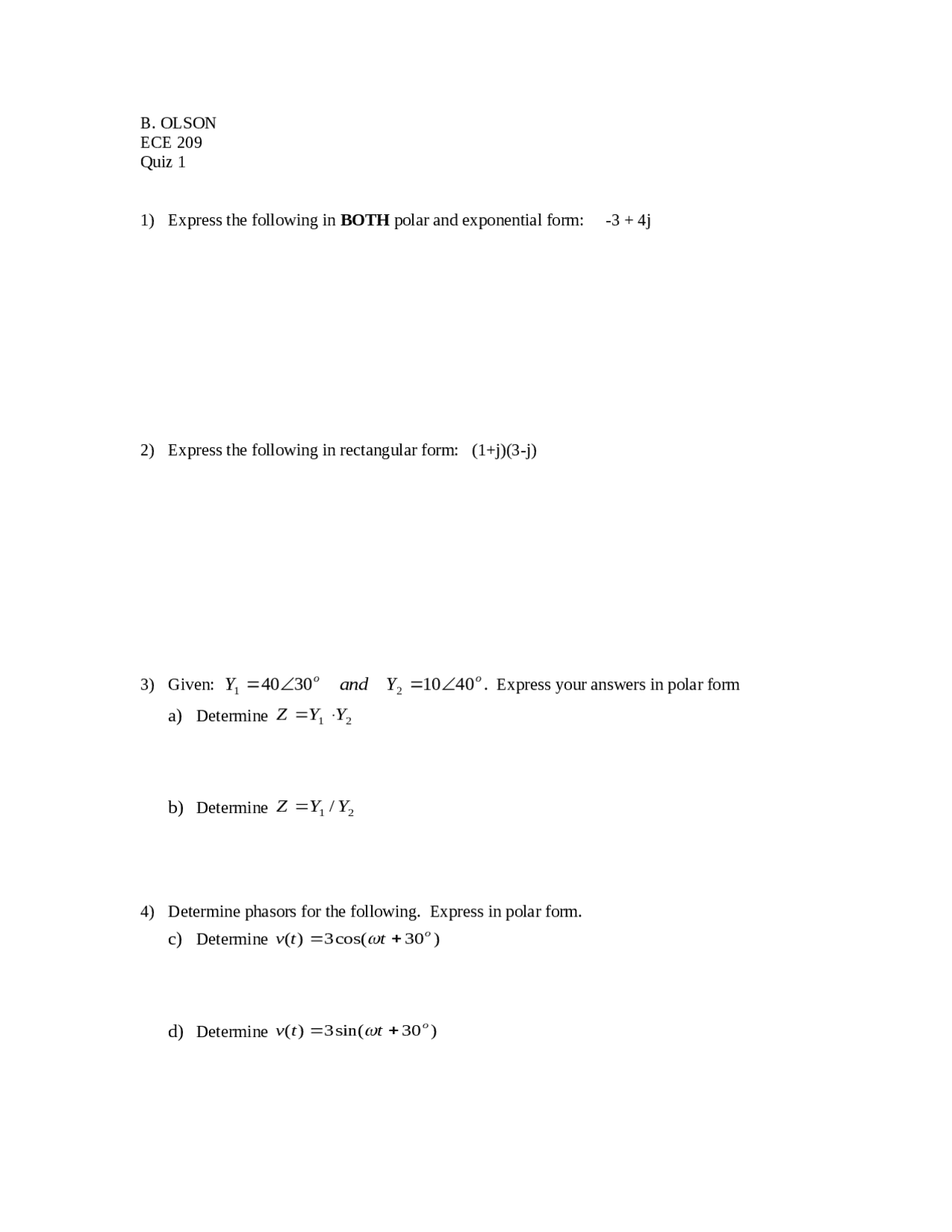 Quiz 1 With 4 Questions Network Analysis Ii Ece 209 Docsity
