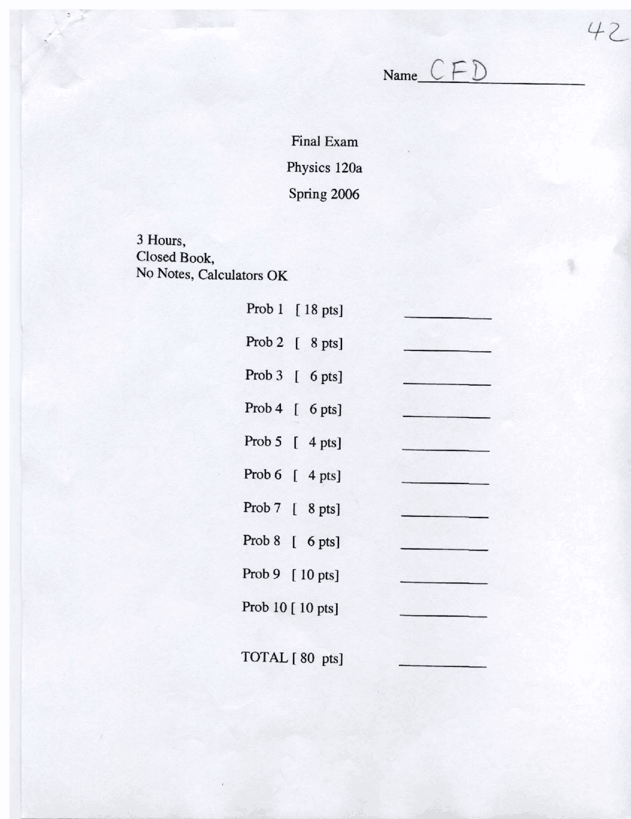 Final Exam Solutions Physical Measurements Phys 120a Docsity