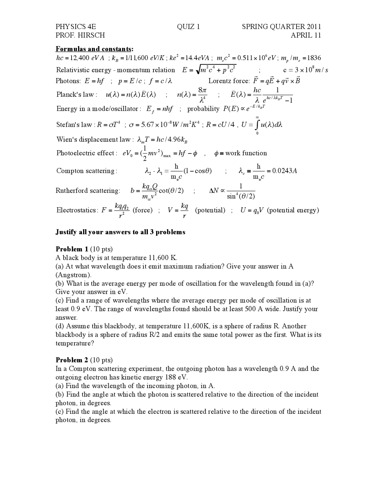 3 Problems with Solutions in Quiz 1 - Quantum Physics | PHYS 4E ...