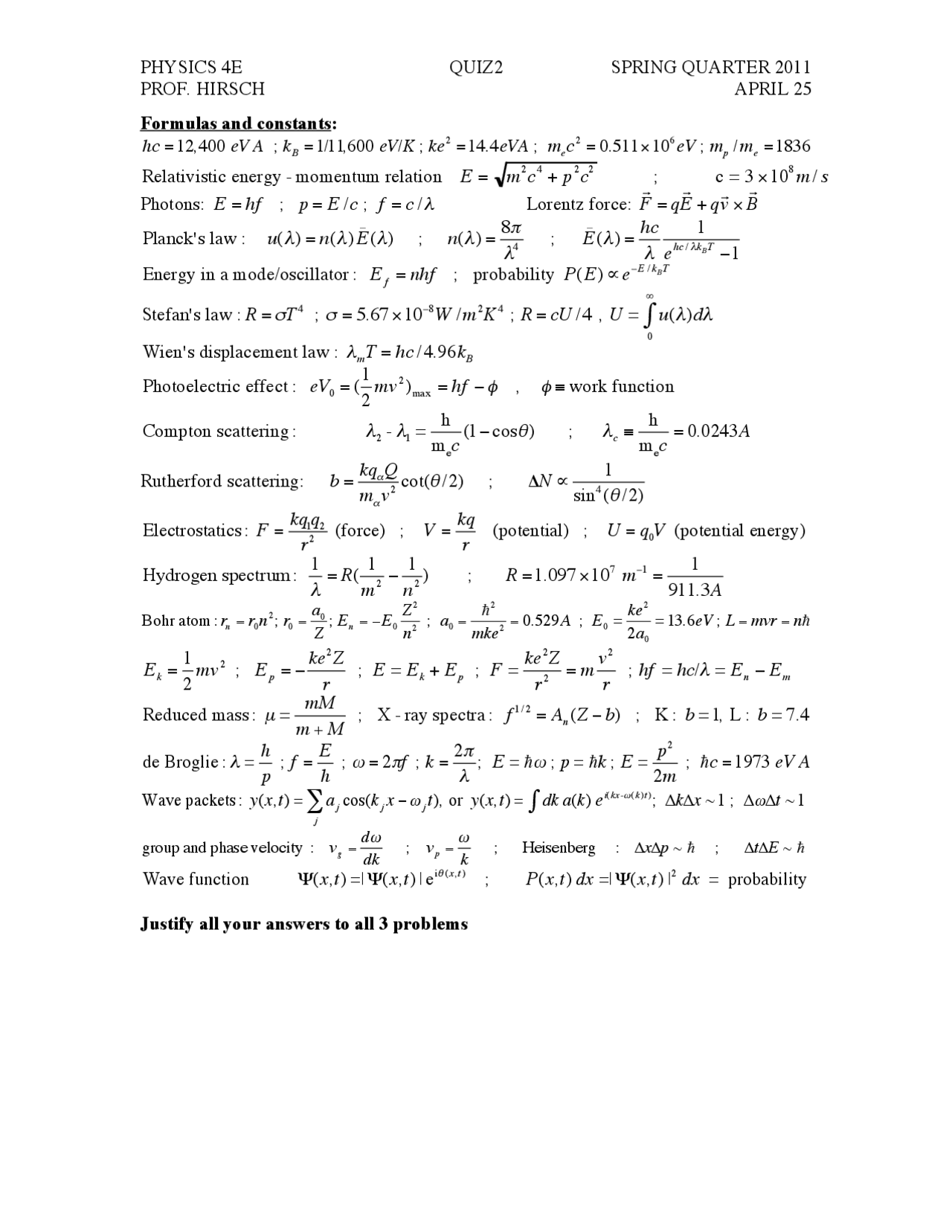 Solved Problems for Quiz 2 - Physics Majors-Quantum Physics | PHYS 4E ...