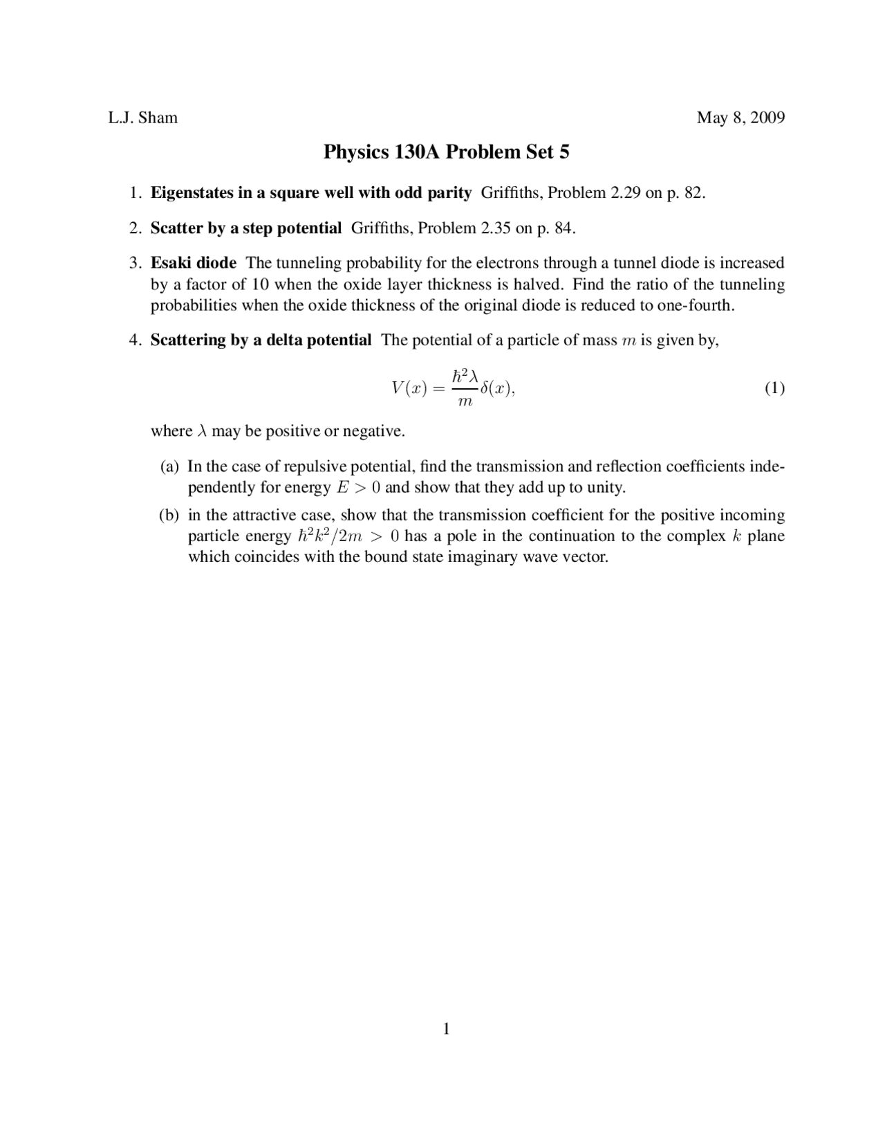 Problem Set 5 Quantum Physics Phys 130a Docsity