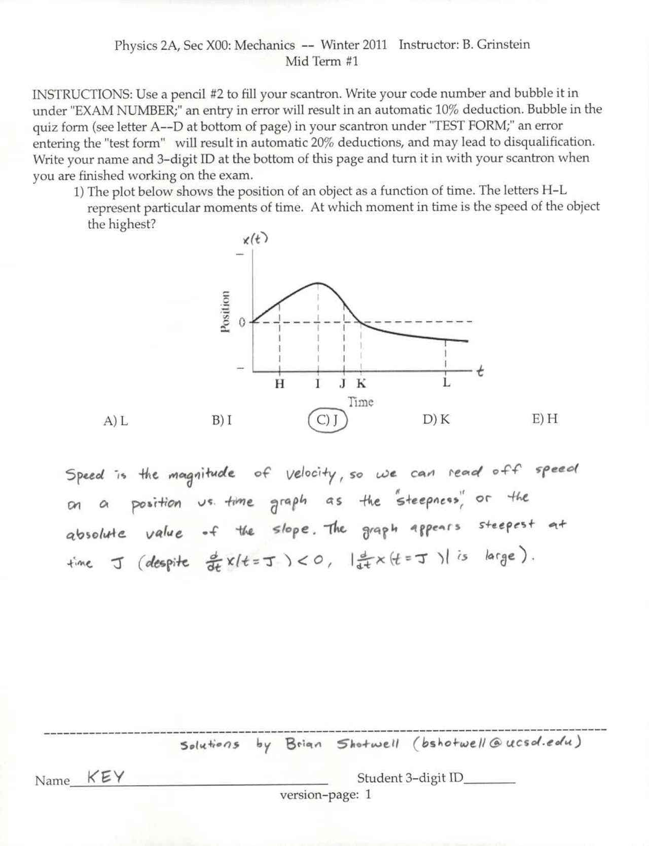 Midterm Exam # 1 with Solution - Physics-Mechanics | PHYS 2A | Exams ...