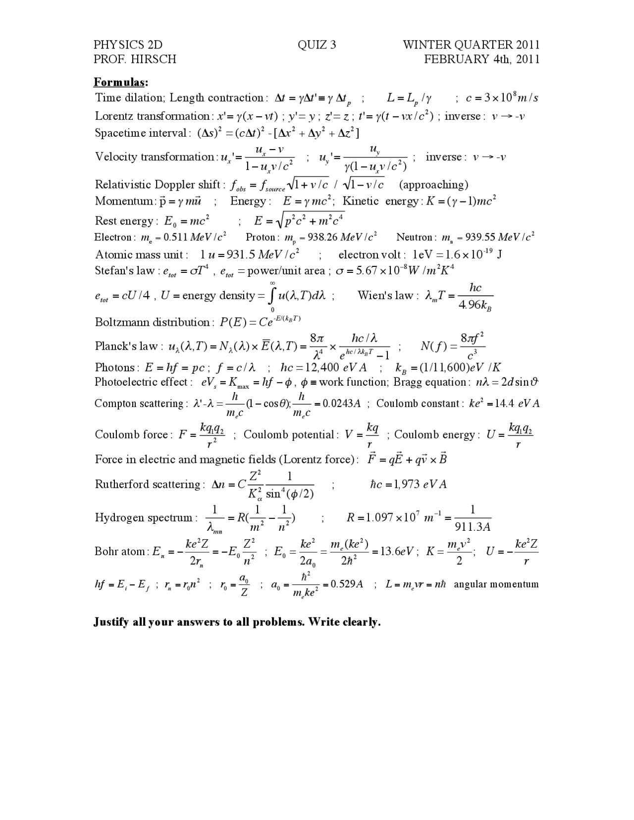 3 Problems With Solutions On Relativity And Quantum Physics Quiz 3