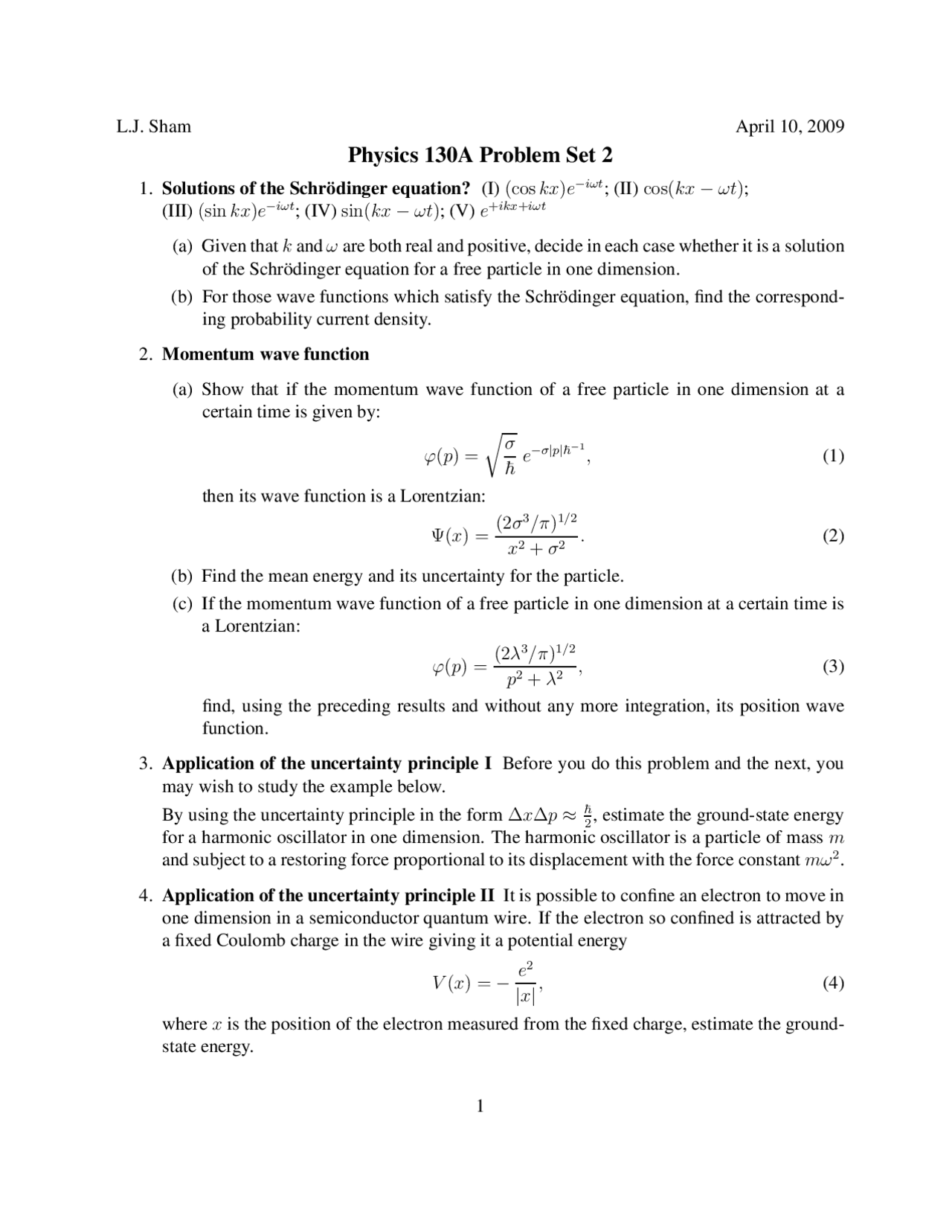 Practice Questions For Assignment 2 Quantum Physics Phys 130a Docsity