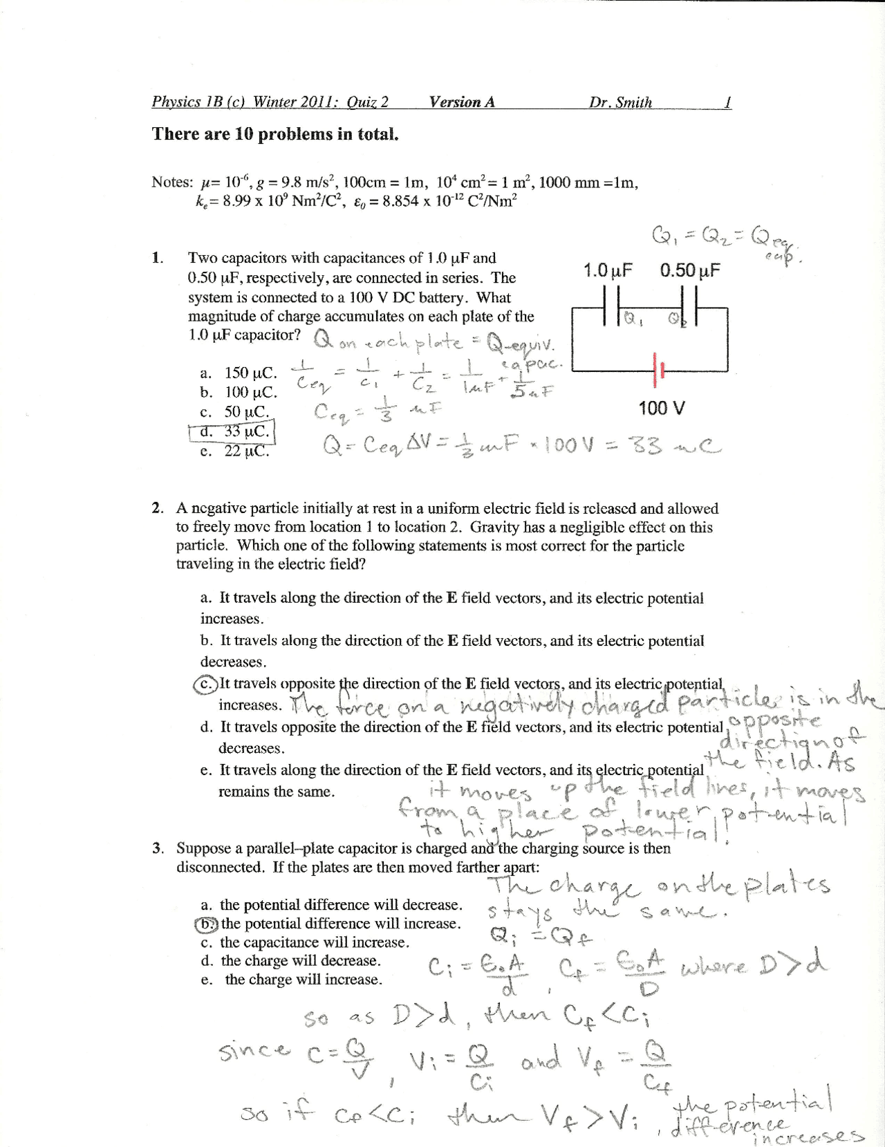 Quiz 2a With Resolution Electricity And Magnetism Phys 1b Docsity