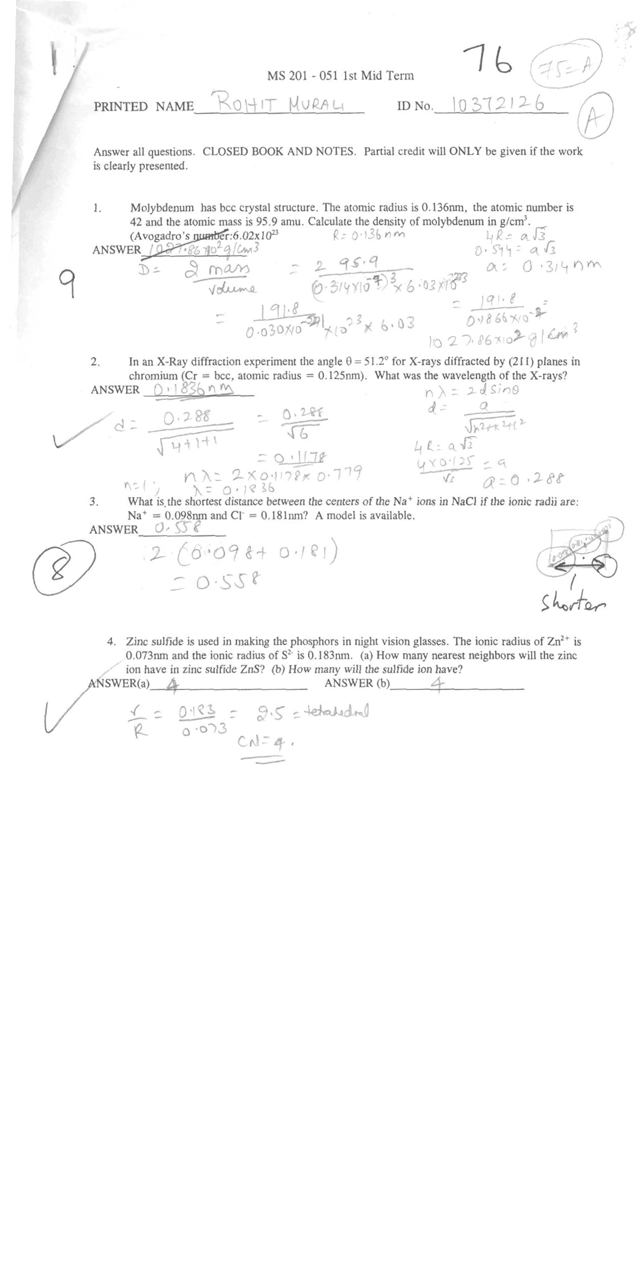 Midterm Exam With Solutions Materials Science Ms 201 Docsity